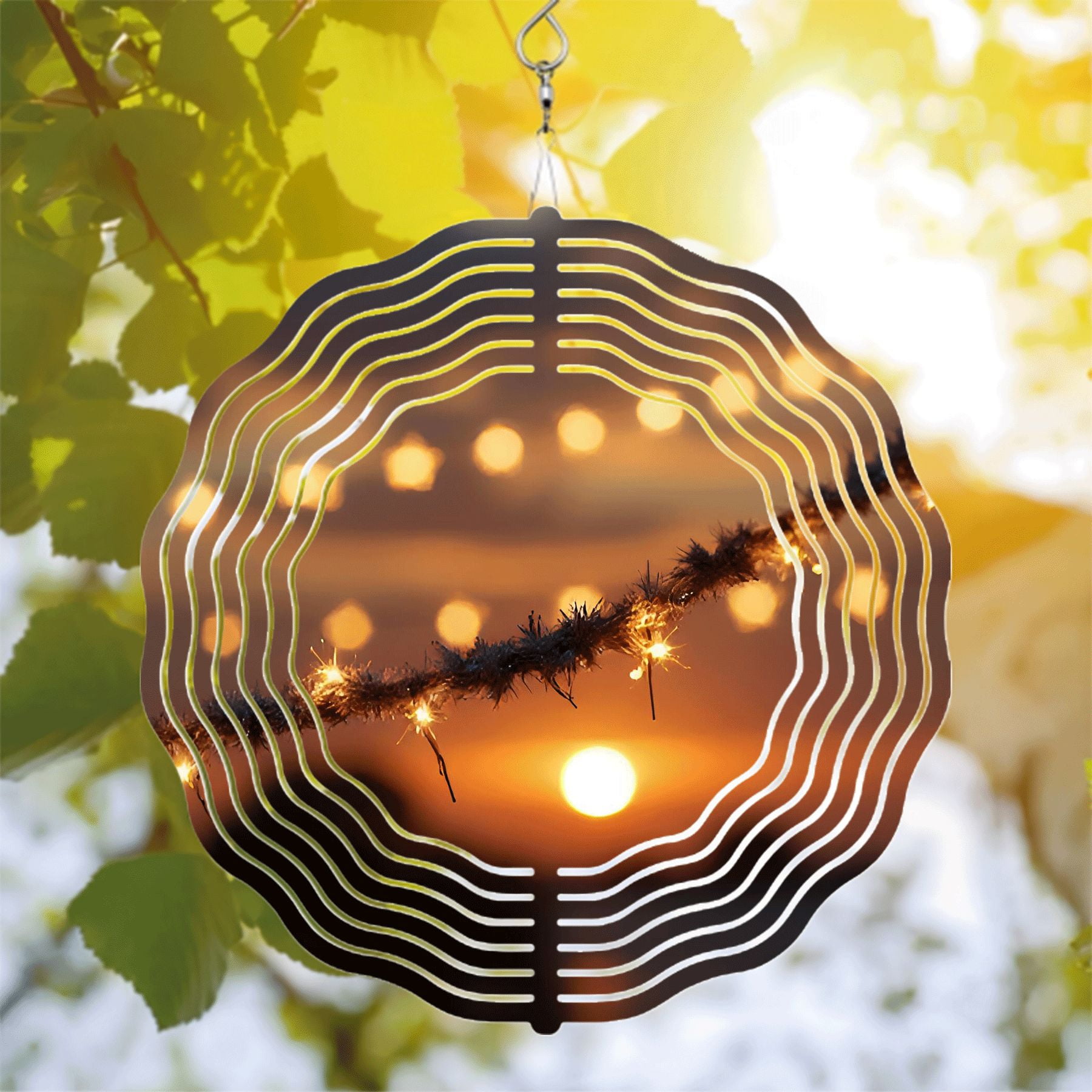 Metal Hanging Wind Spinners with Concentric Wave Design & Sparkling ...
