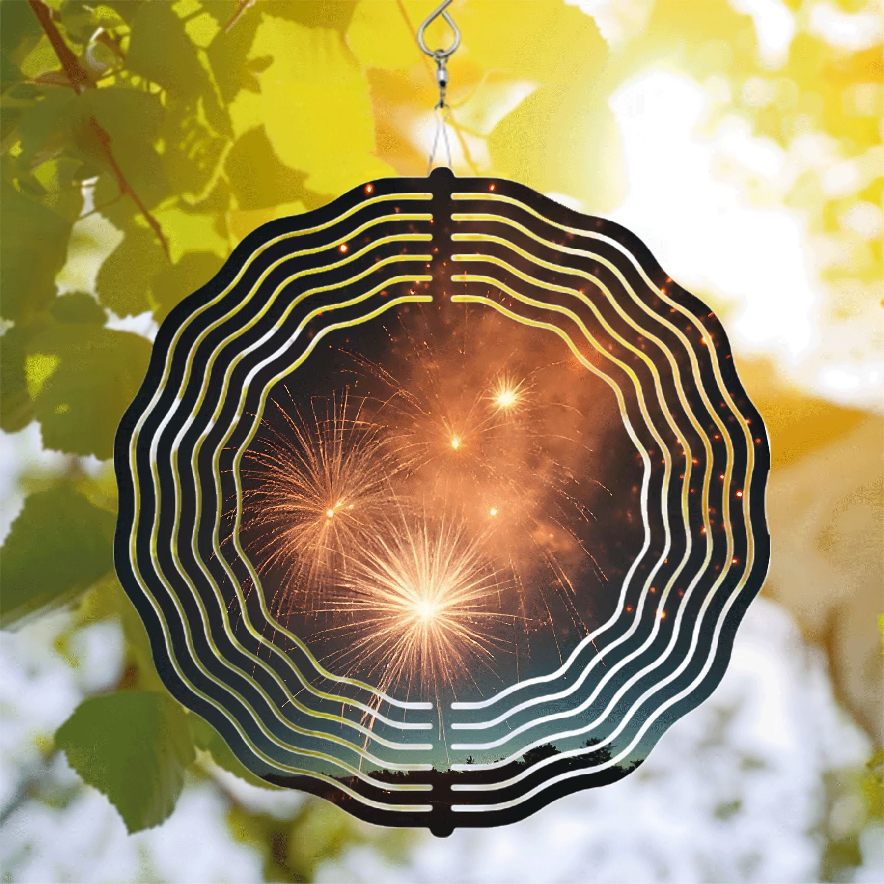 Metal Hanging Wind Spinners with Concentric Wave Design - Vibrant ...