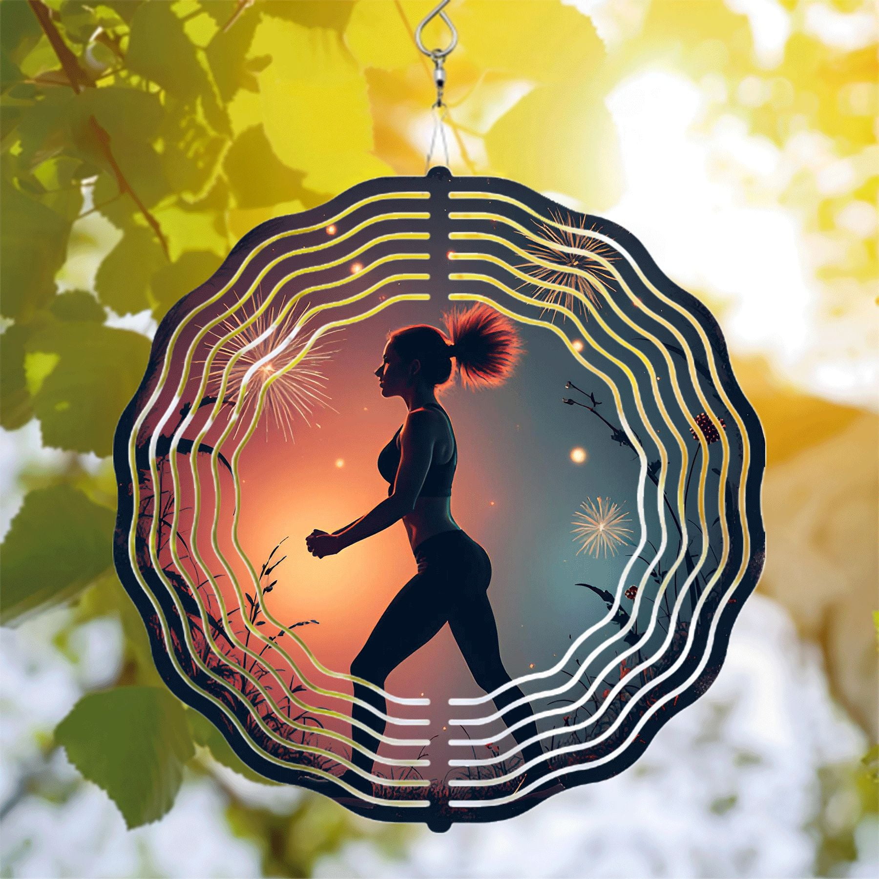 Metal Hanging Wind Spinners with Concentric Wave Design - Vibrant Yard ...