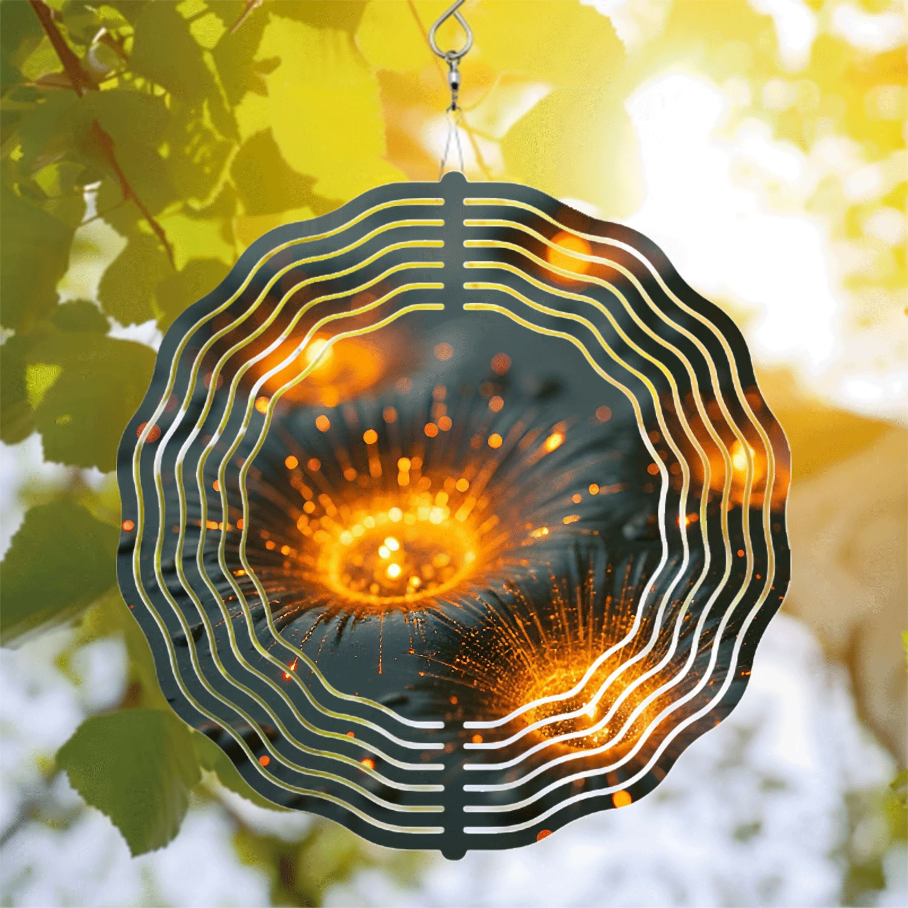 Metal Hanging Wind Spinners with Concentric Wave Pattern & Bright ...