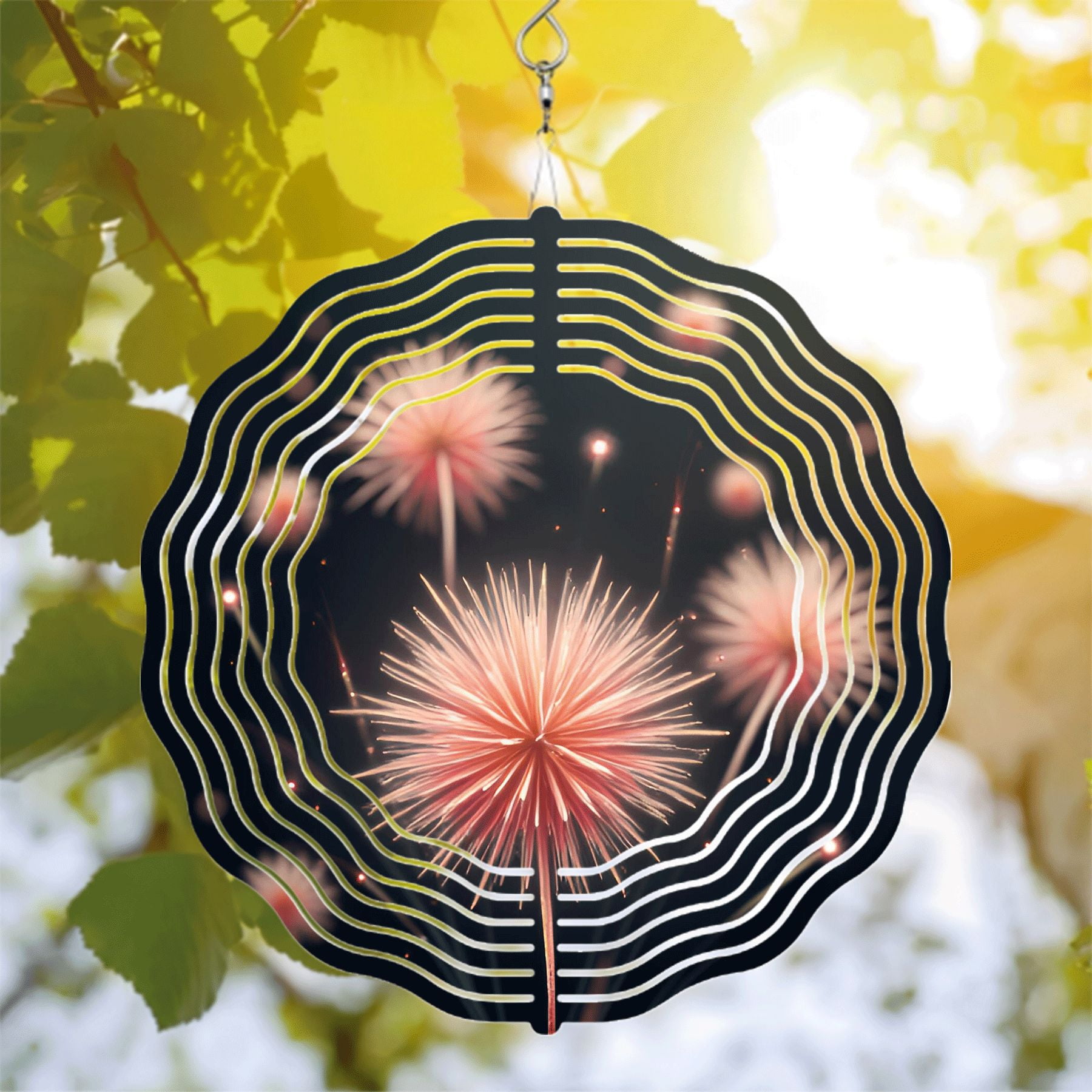 Metal Hanging Wind Spinners with Concentric Wave Pattern & Colorful ...