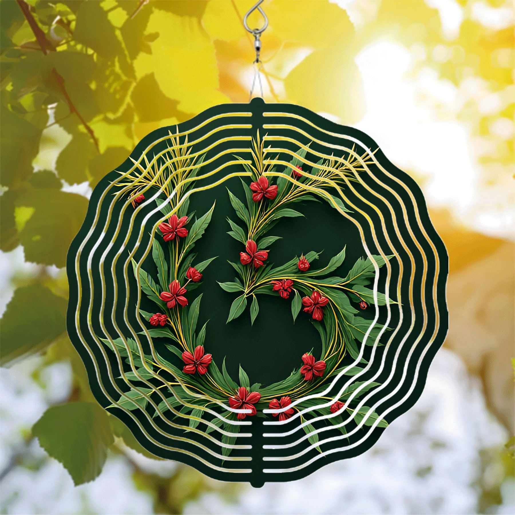 Metal Hanging Wind Spinners with Concentric Wave Pattern & Floral ...