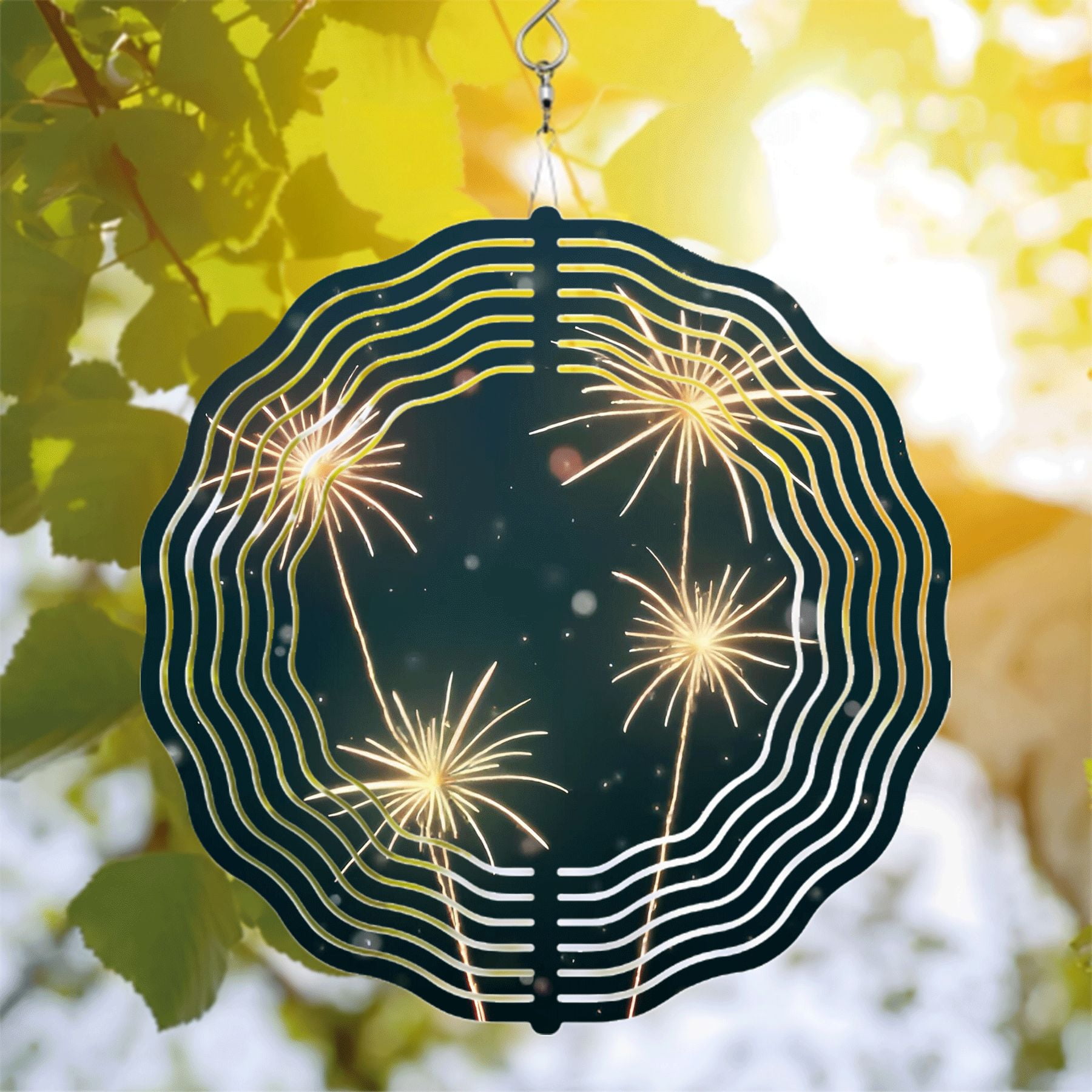 Metal Hanging Wind Spinners with Concentric Wave Pattern & Golden ...