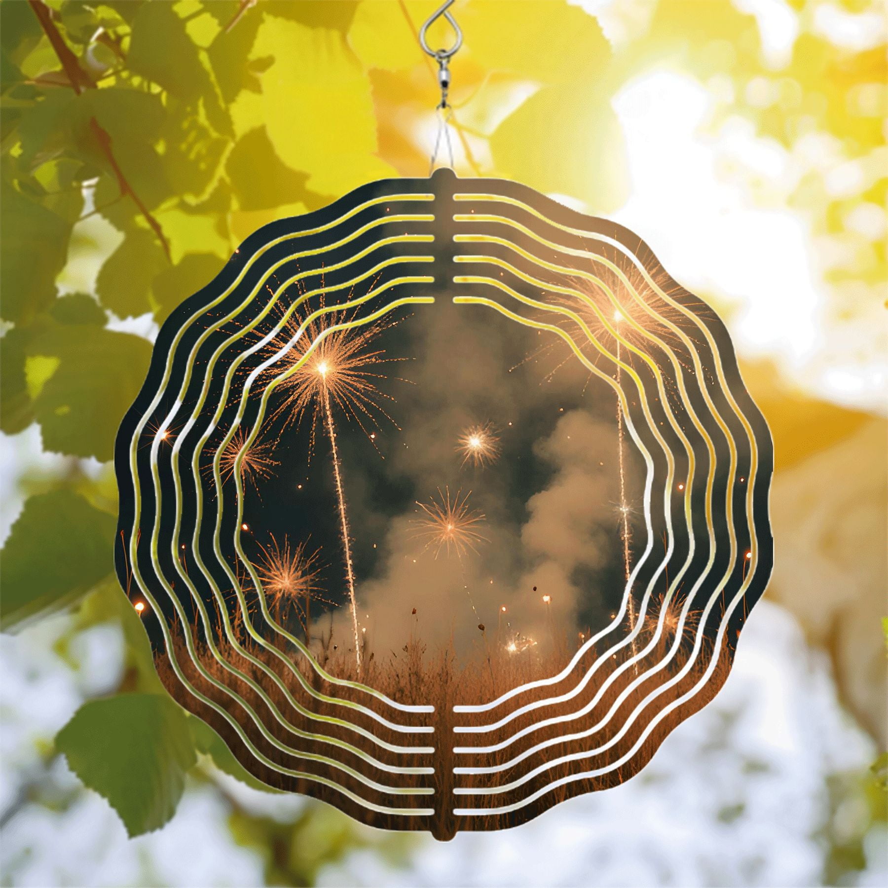 Metal Hanging Wind Spinners with Concentric Wave Patterns - Colorful ...