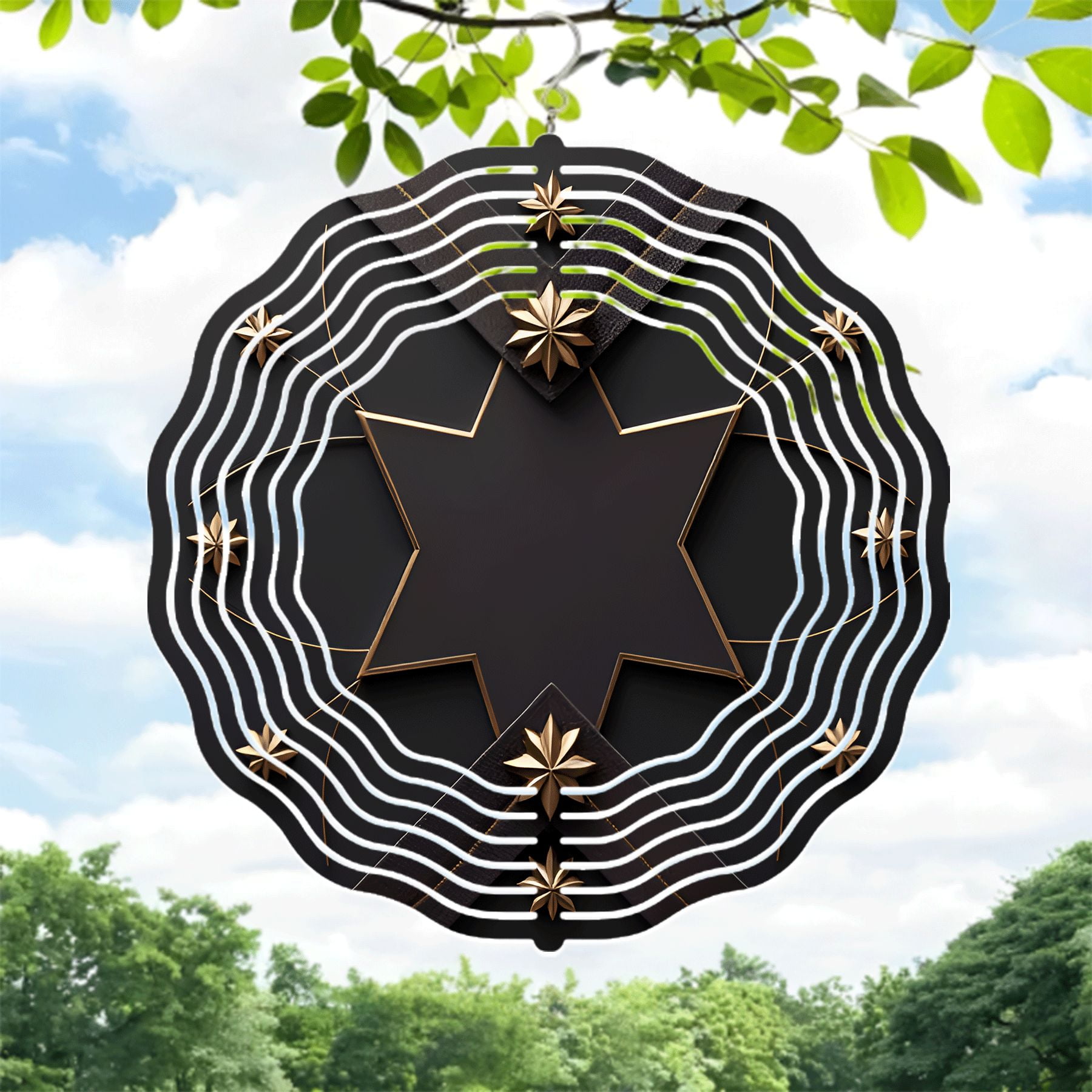Metal Hanging Wind Spinners with Concentric Wave Patterns & Dark Star ...