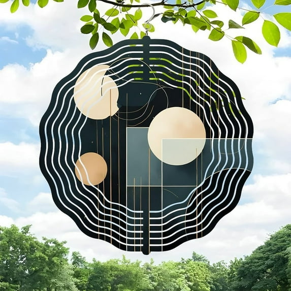 Metal Hanging Wind Spinners with Concentric Wave Patterns - Elegant ...