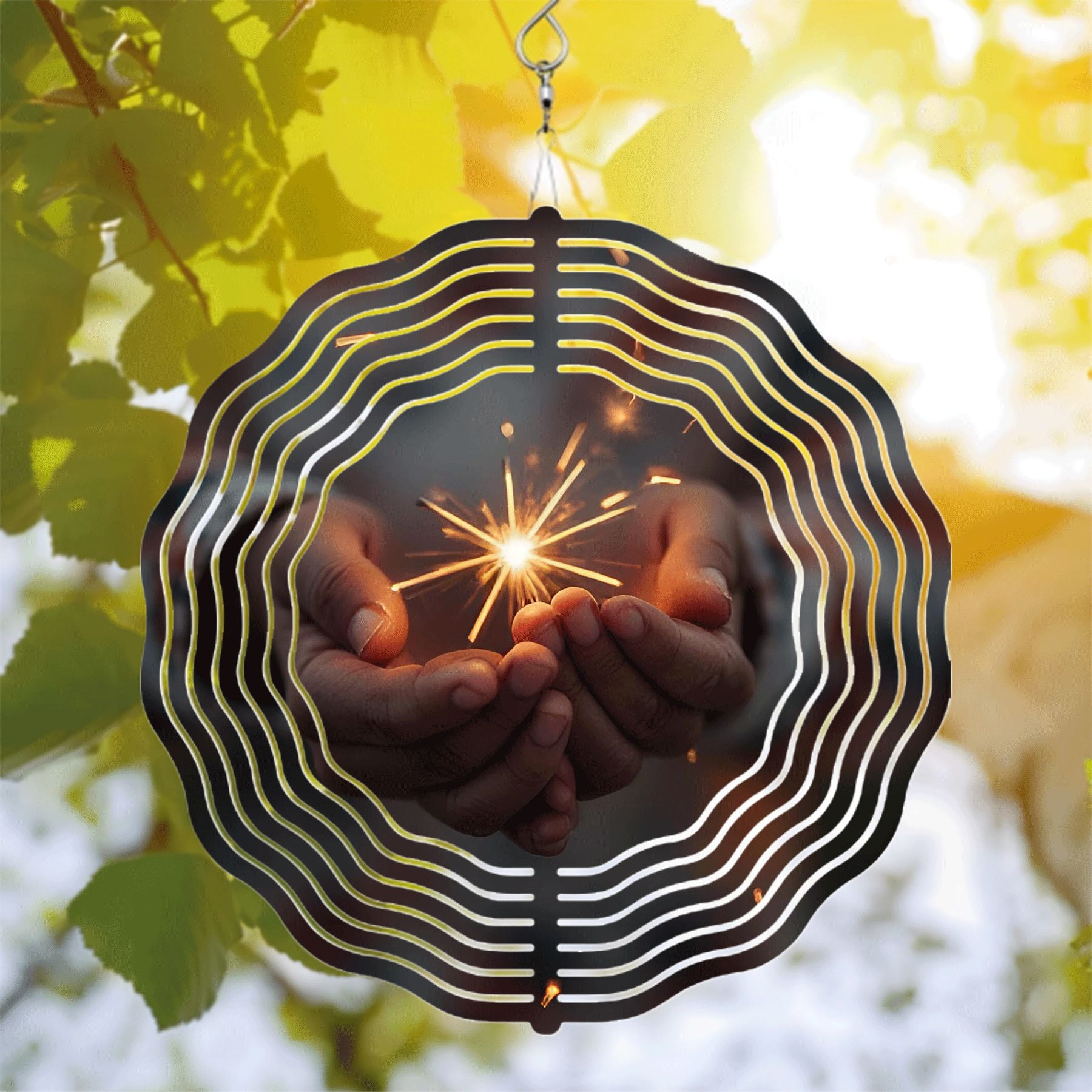 Metal Hanging Wind Spinners with Concentric Wave Patterns - Elegant ...