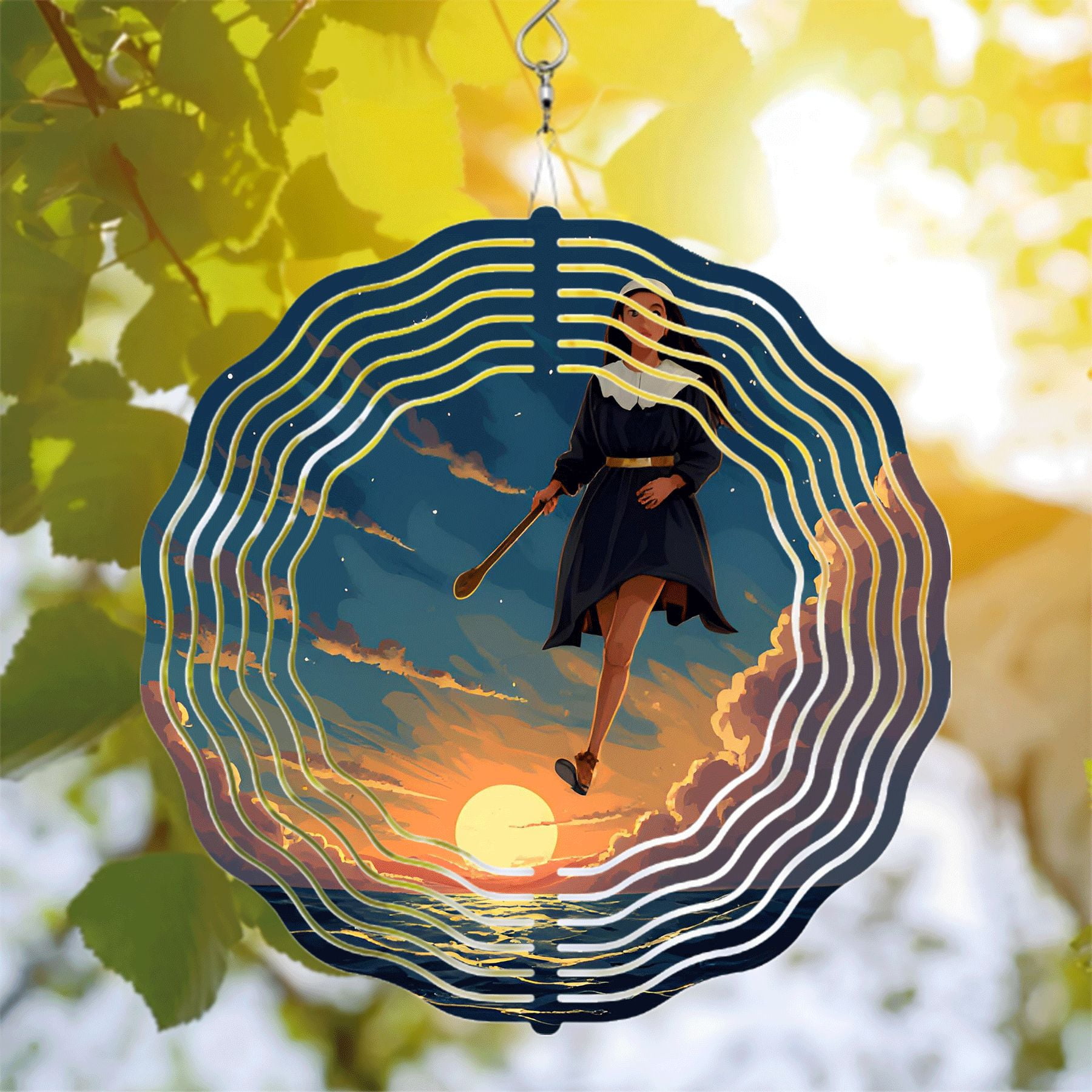 Metal Hanging Wind Spinners with Concentric Wave Patterns - Elegant ...