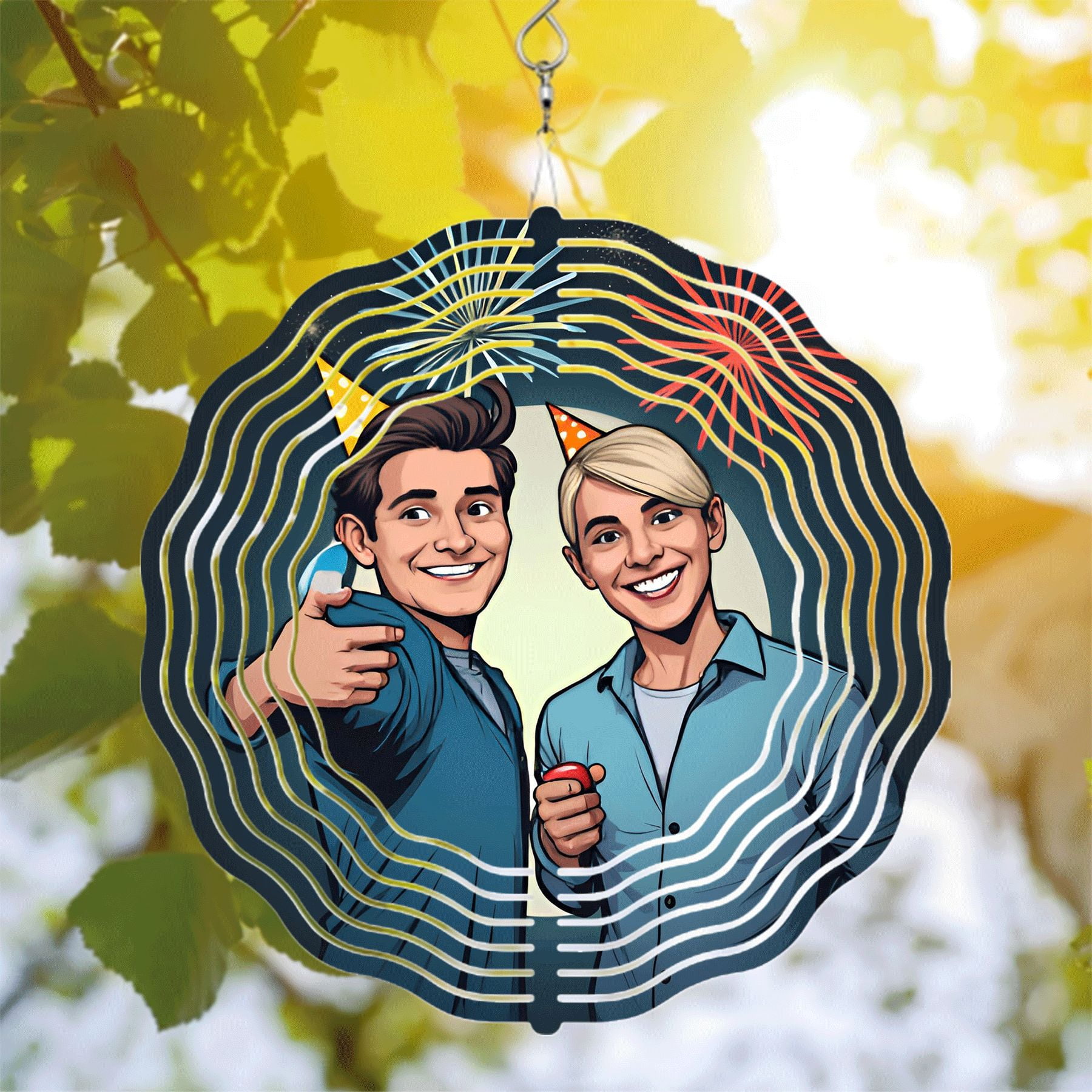 Metal Hanging Wind Spinners with Concentric Wave Patterns - Festive ...