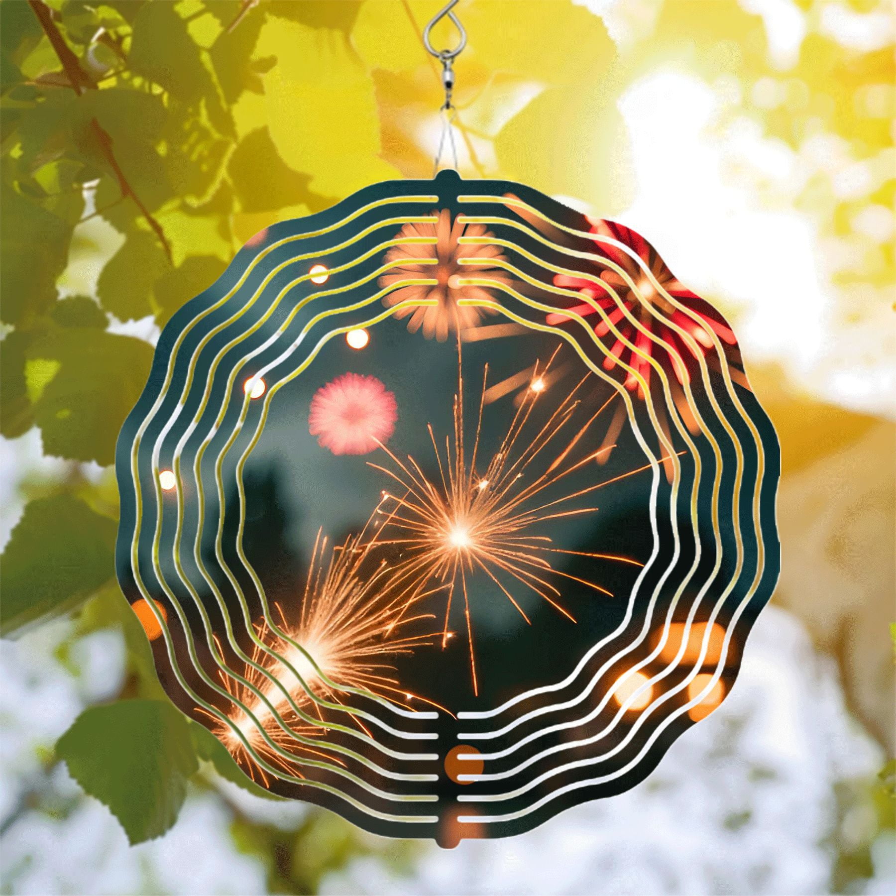 Metal Hanging Wind Spinners with Concentric Wave Patterns & Firework ...
