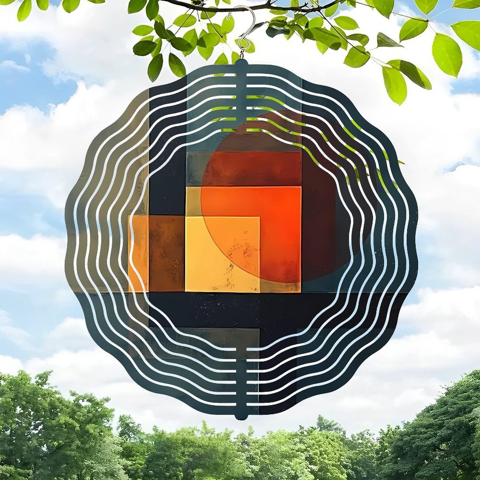 Metal Hanging Wind Spinners with Concentric Wave Patterns & Geometric ...