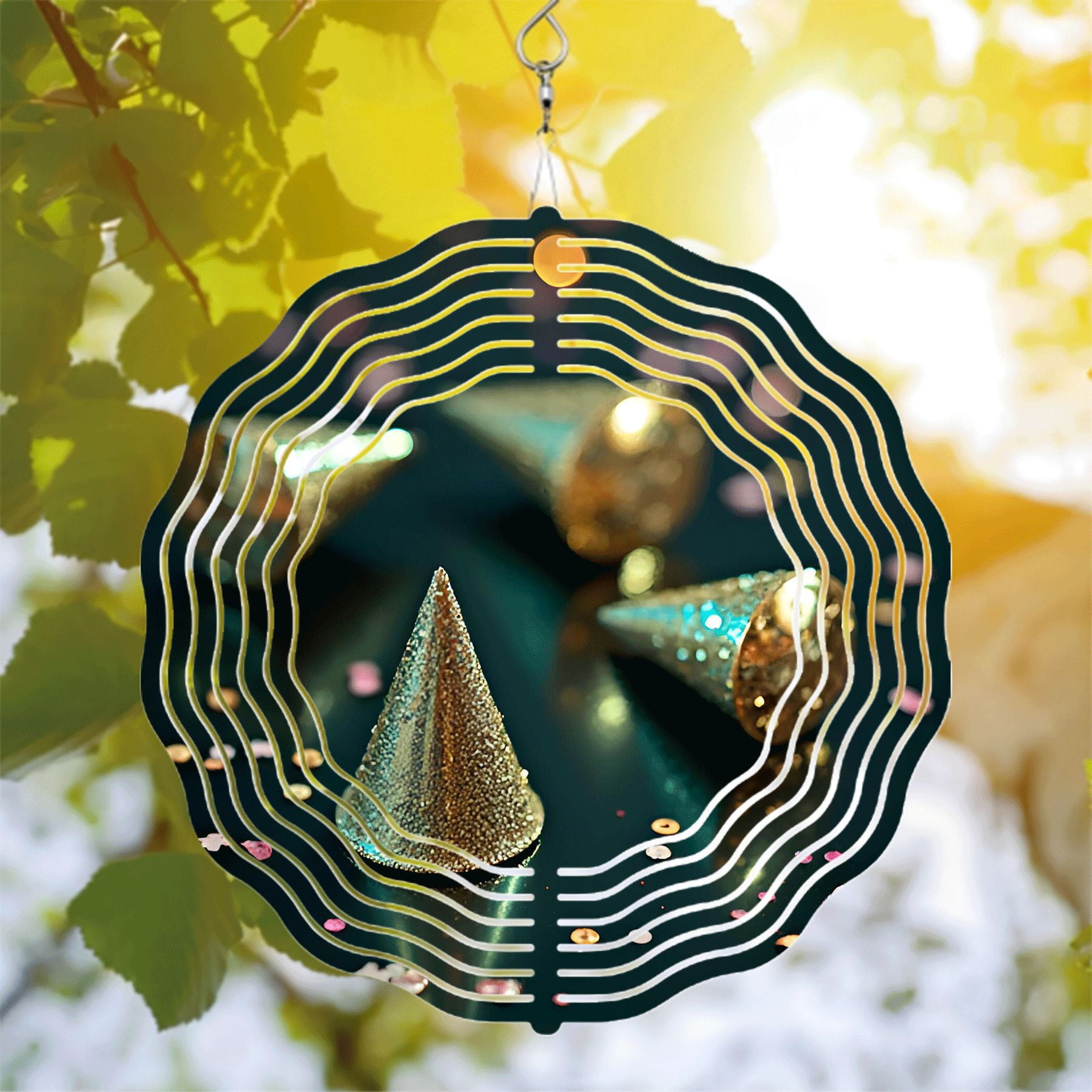 Metal Hanging Wind Spinners with Concentric Wave Patterns - Glittery ...