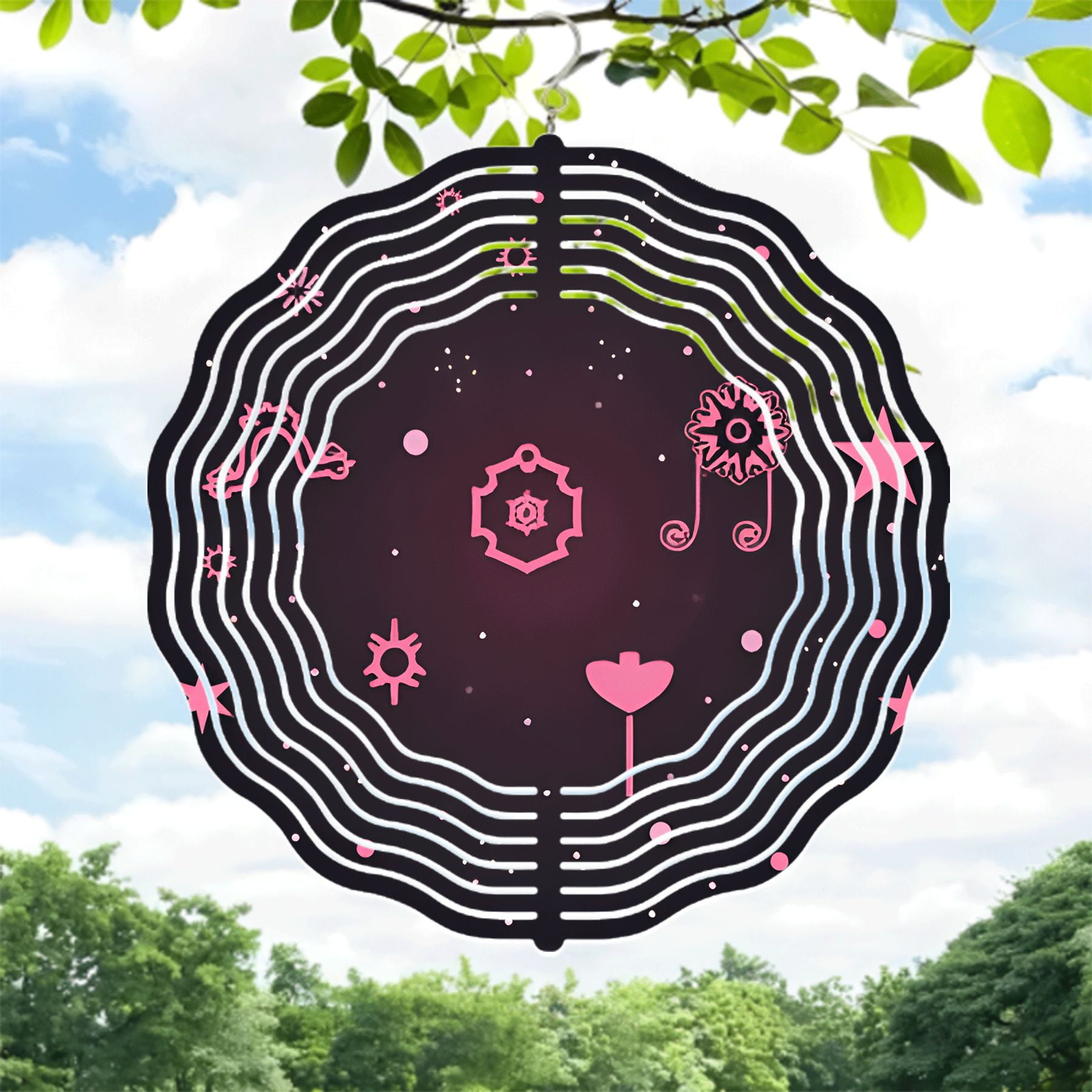 Metal Hanging Wind Spinners with Concentric Wave Patterns Hexagonal ...