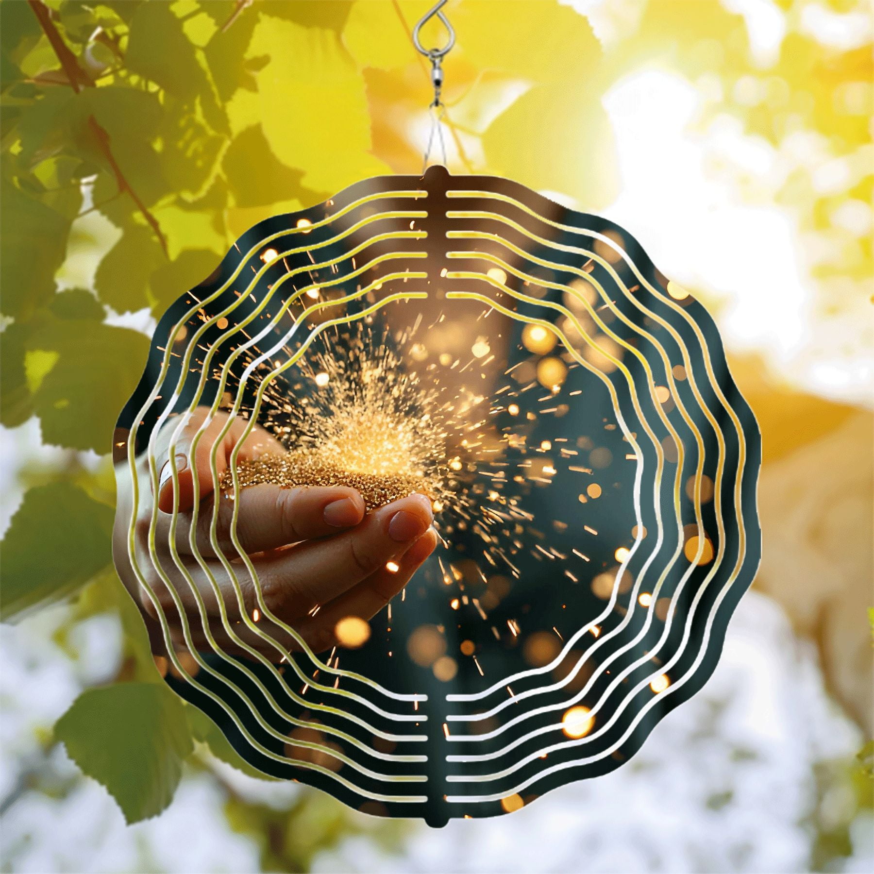 Metal Hanging Wind Spinners with Concentric Wave Patterns - Magical ...