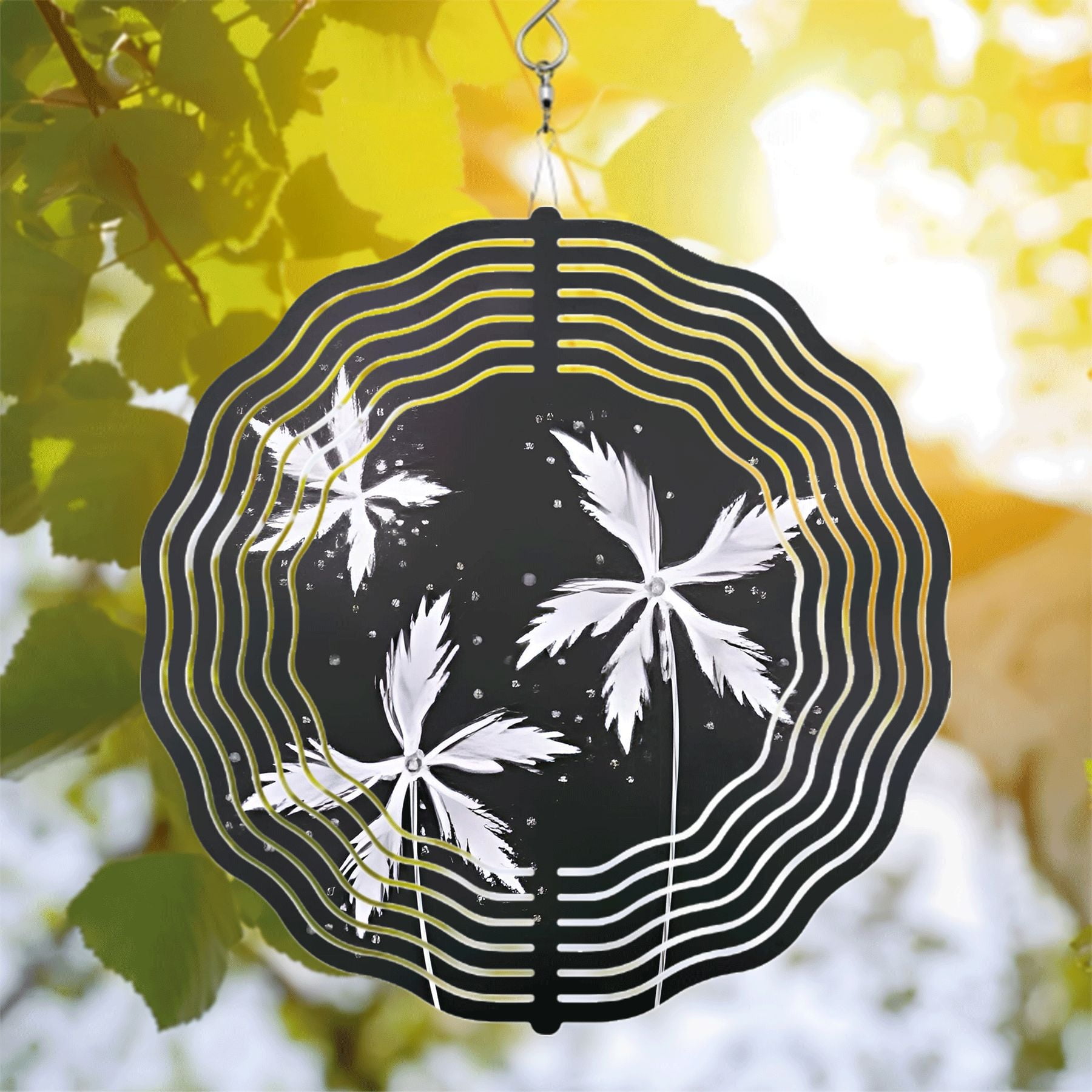 Metal Hanging Wind Spinners with Concentric Wave Patterns & Palm Trees ...