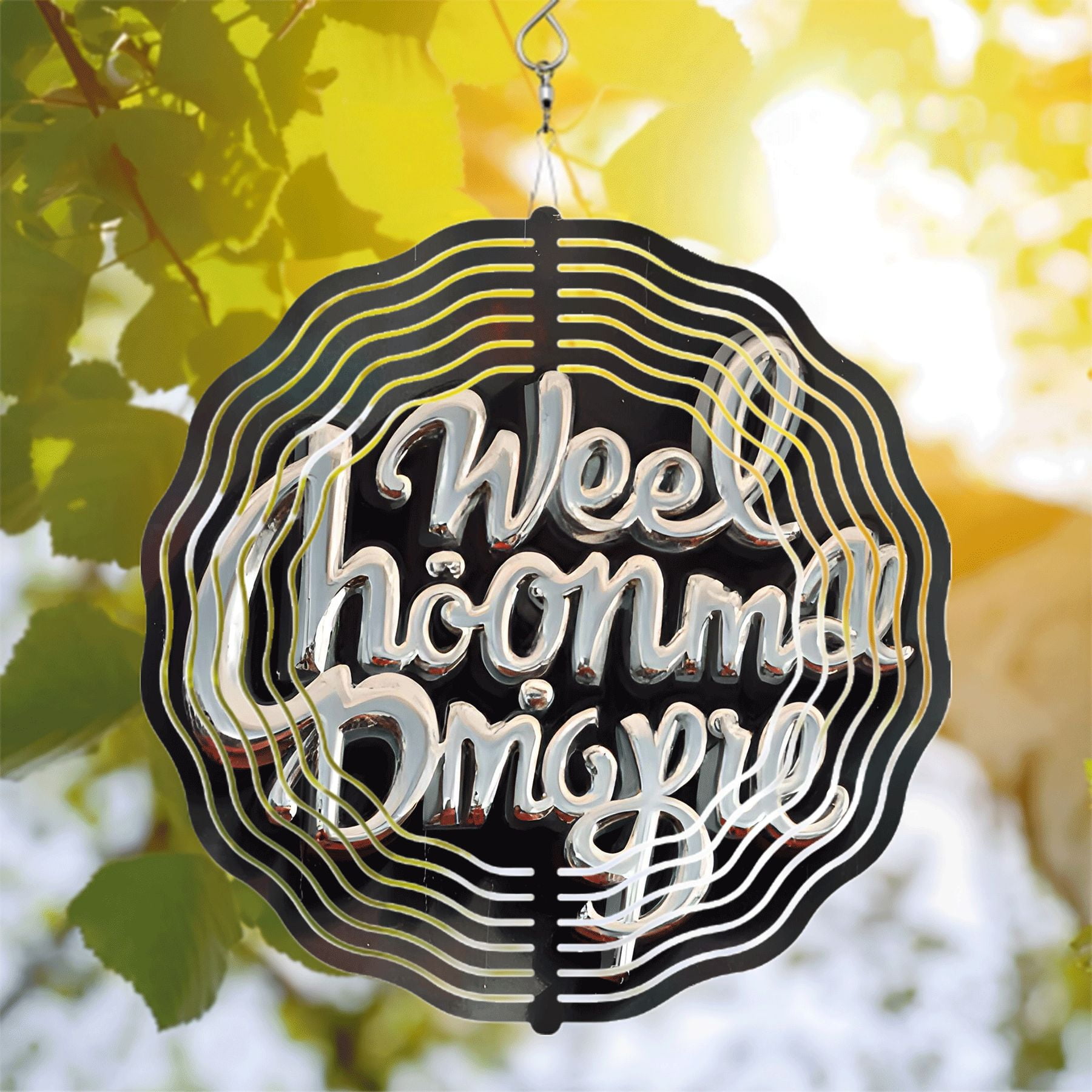 Metal Hanging Wind Spinners with Concentric Wave Patterns - Reflective ...