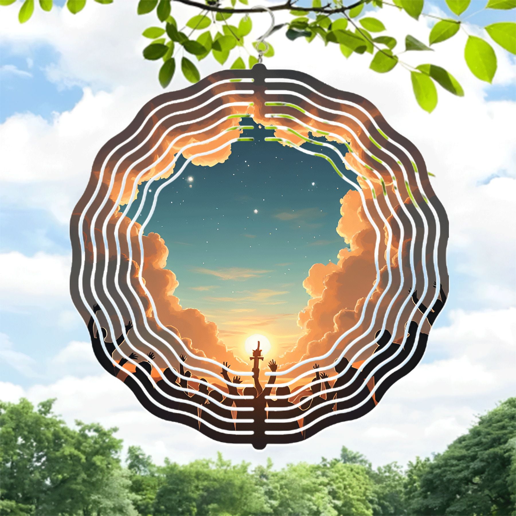 Metal Hanging Wind Spinners with Concentric Waves & Celestial Design ...