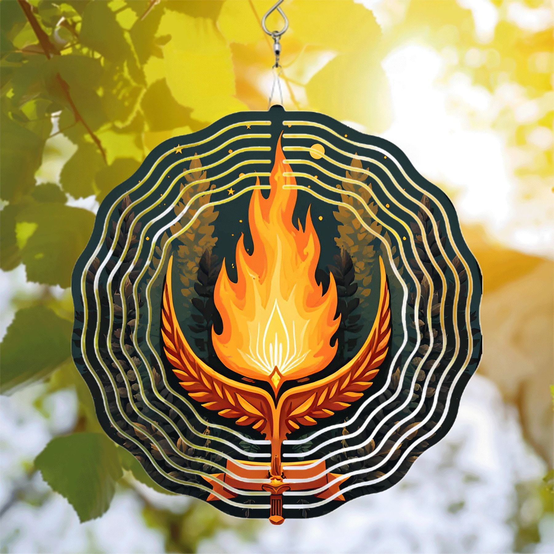 Metal Hanging Wind Spinners with Concentric Waves & Central Flame ...