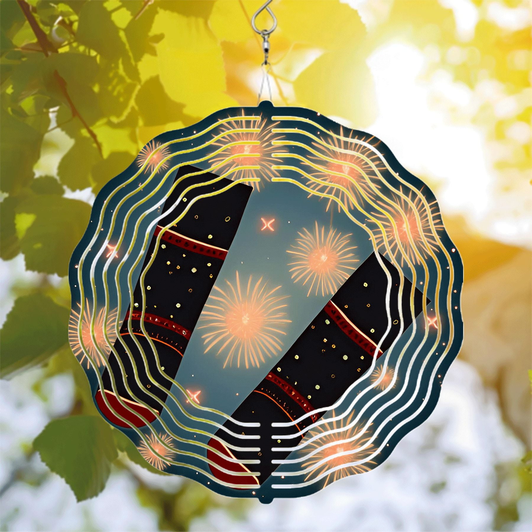 Metal Hanging Wind Spinners with Concentric Waves & Vibrant Fireworks ...