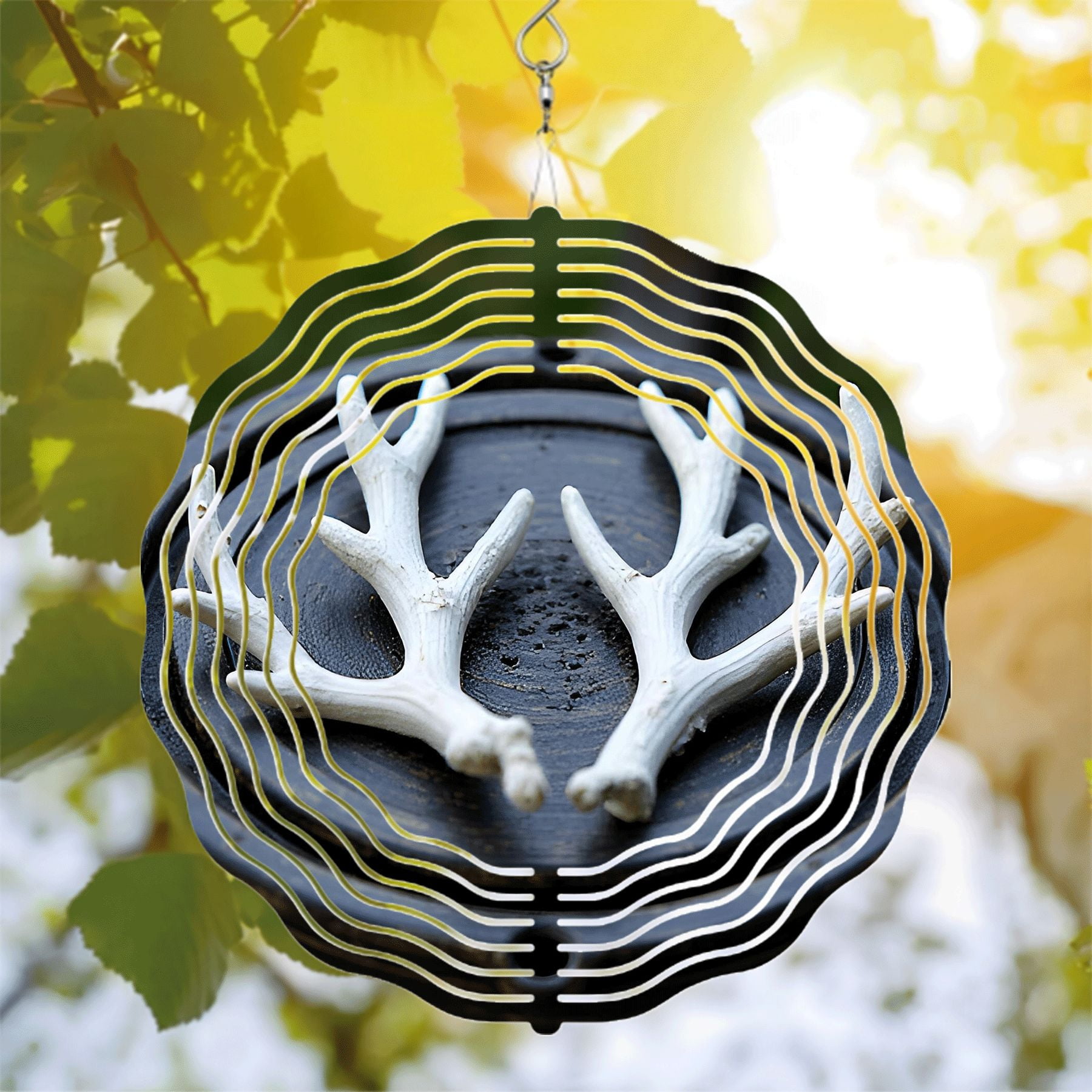 Metal Hanging Wind Spinners with Concentric Wavy Line Design - Elegant ...