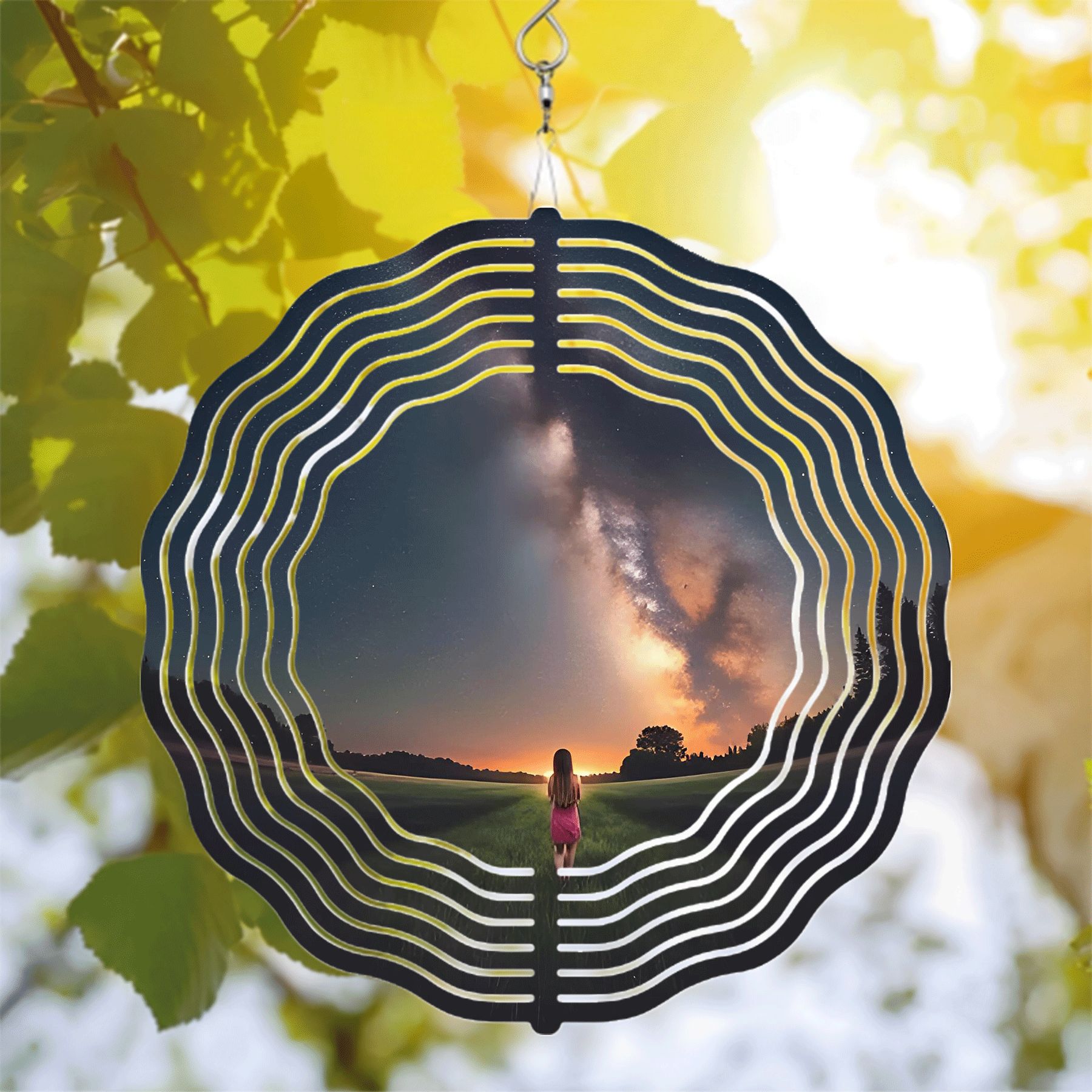 Metal Hanging Wind Spinners with Concentric Wavy Lines - Elegant Garden ...