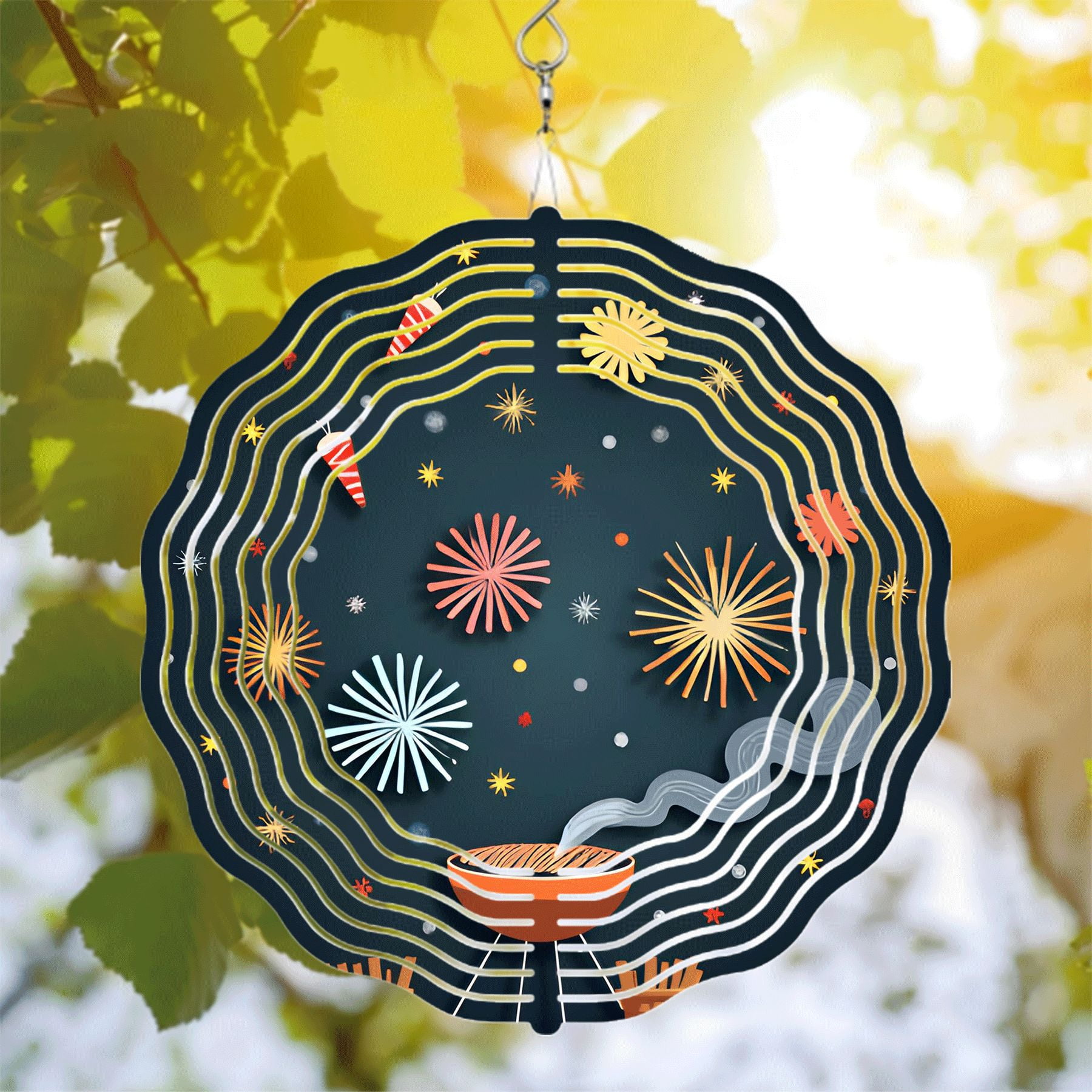 Metal Hanging Wind Spinners with Concentric Wavy Lines and Colorful ...