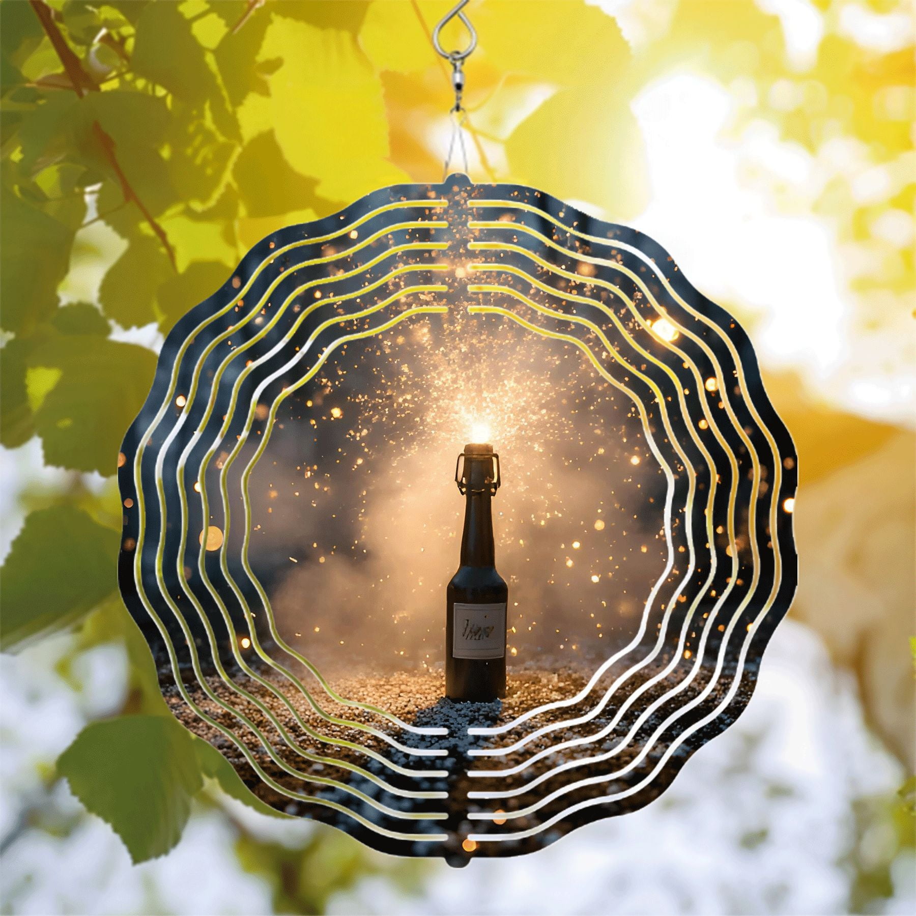 Metal Hanging Wind Spinners with Concentric Wavy Patterns - Elegant ...