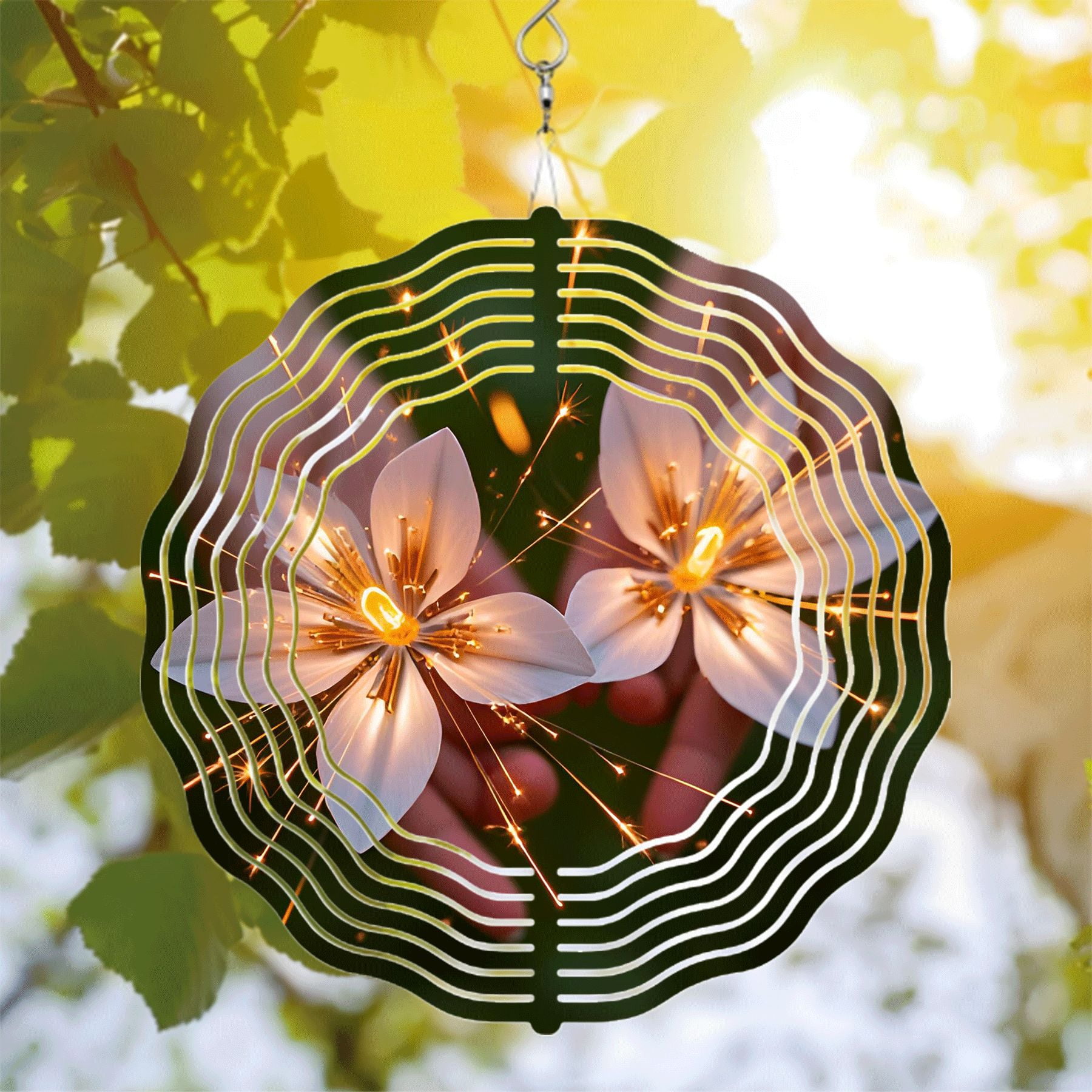 Metal Hanging Wind Spinners with Concentric White Line Design - Elegant ...
