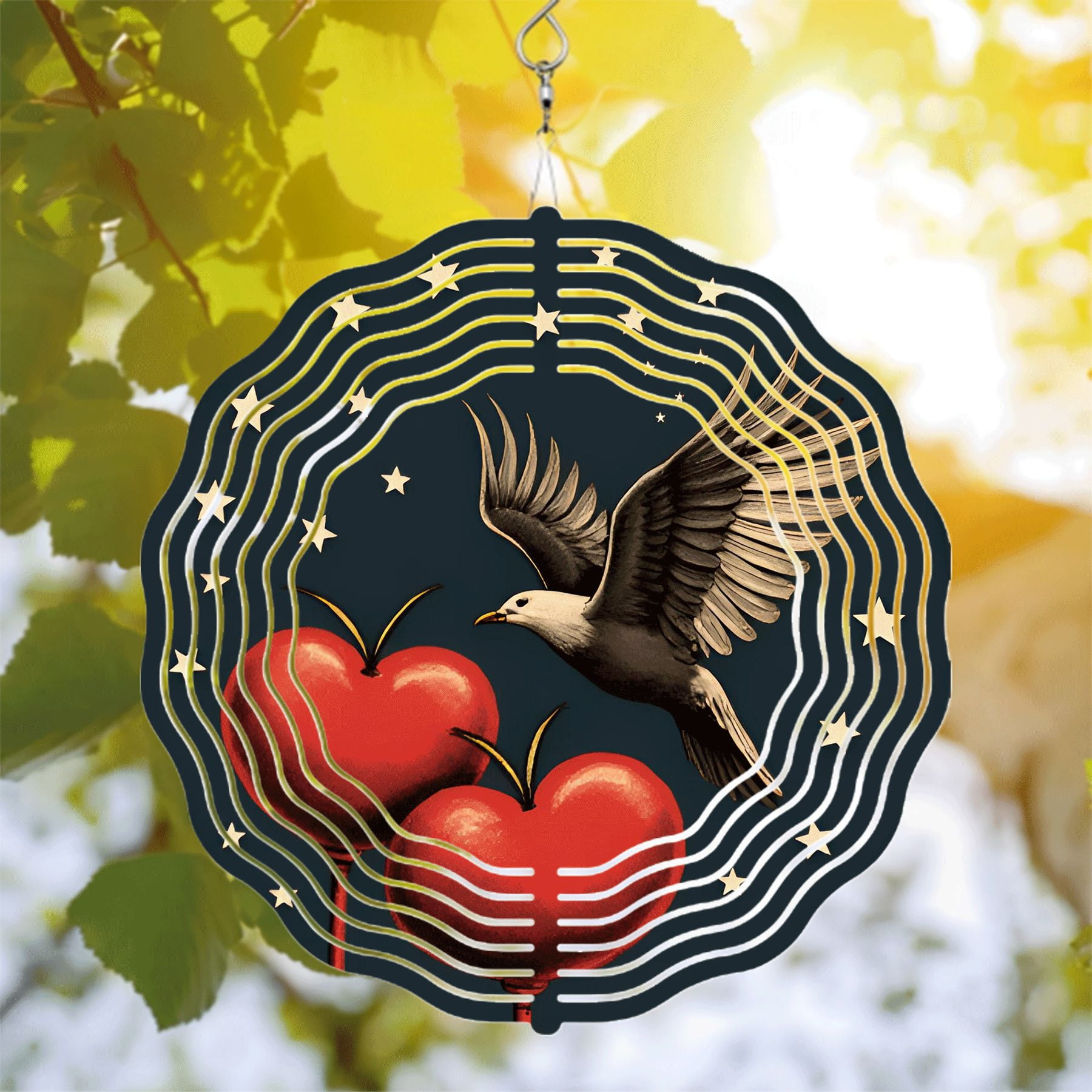 Metal Hanging Wind Spinners with Concentric White Line Design Featuring ...