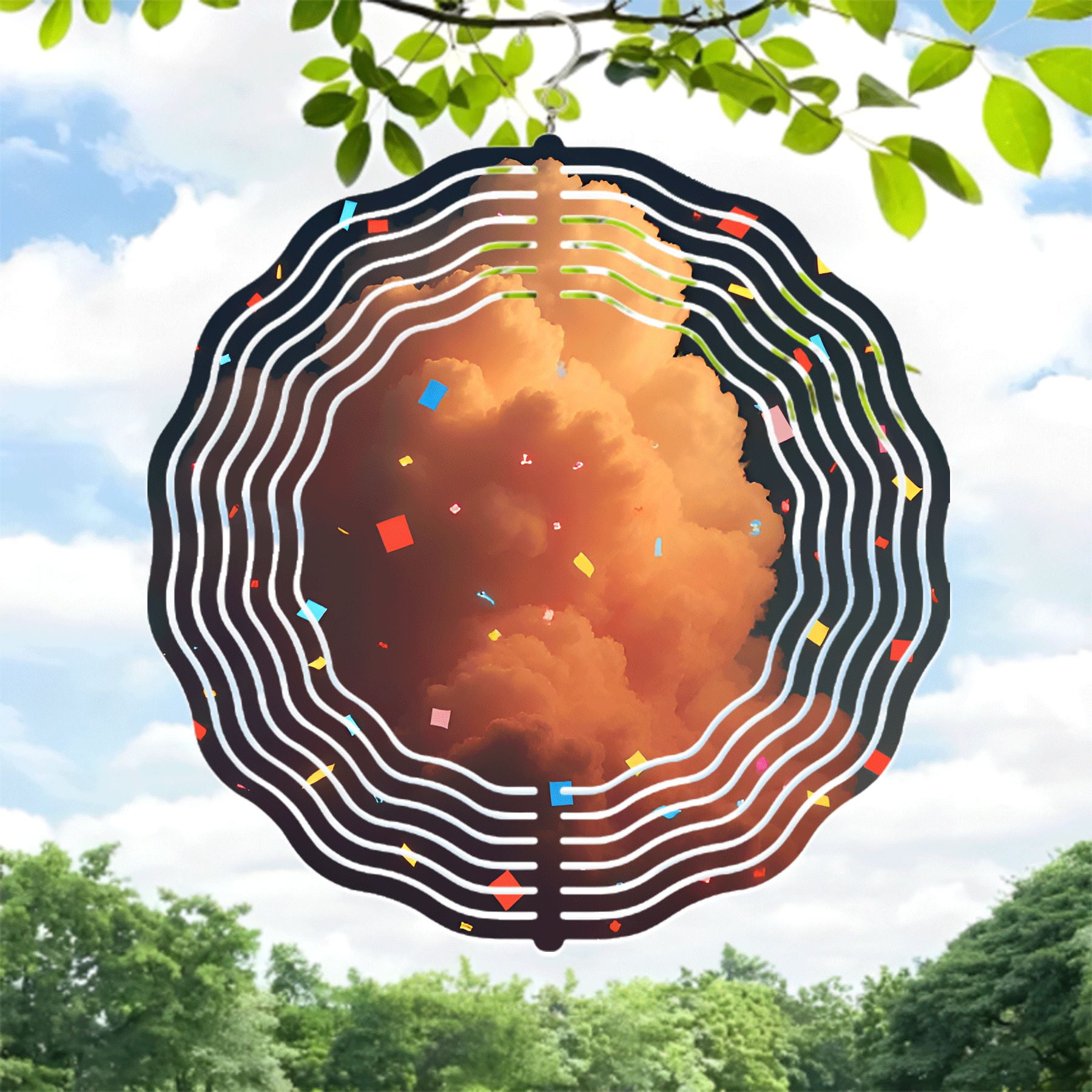 Metal Hanging Wind Spinners with Concentric White Lines & Colorful ...