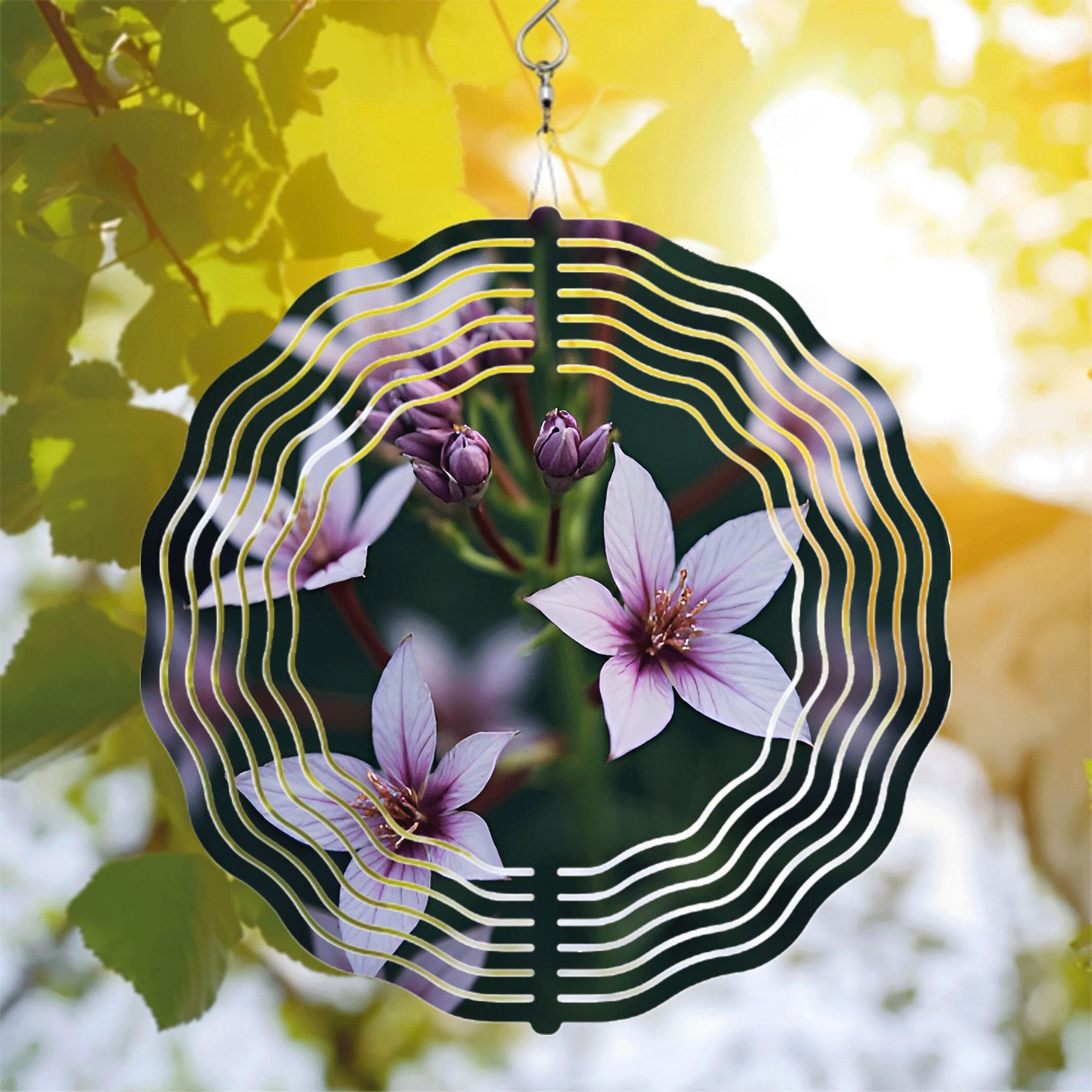 Metal Hanging Wind Spinners with Concentric White Lines & Purple ...