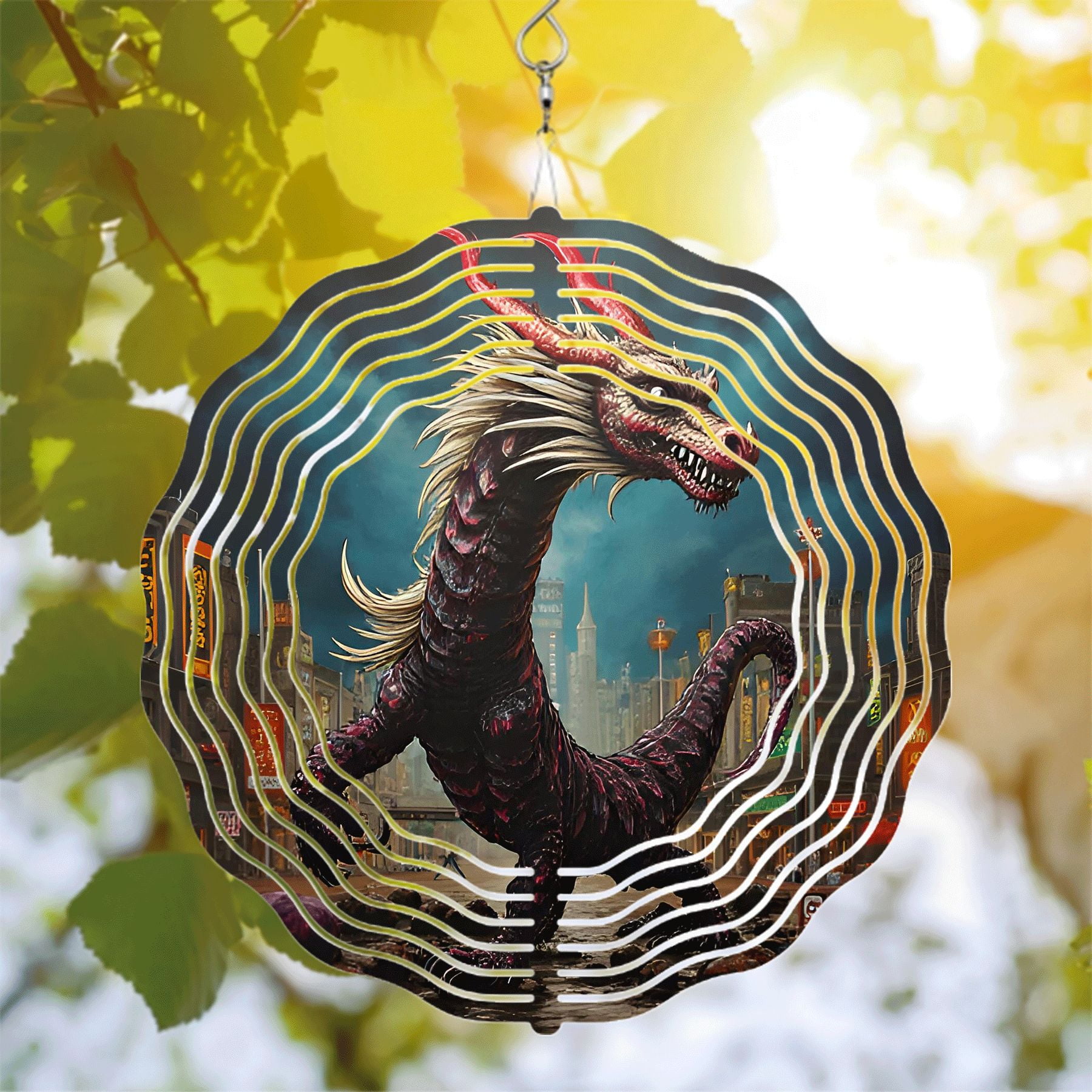 Metal Hanging Wind Spinners with Dragon Design - Vortex Pattern for ...