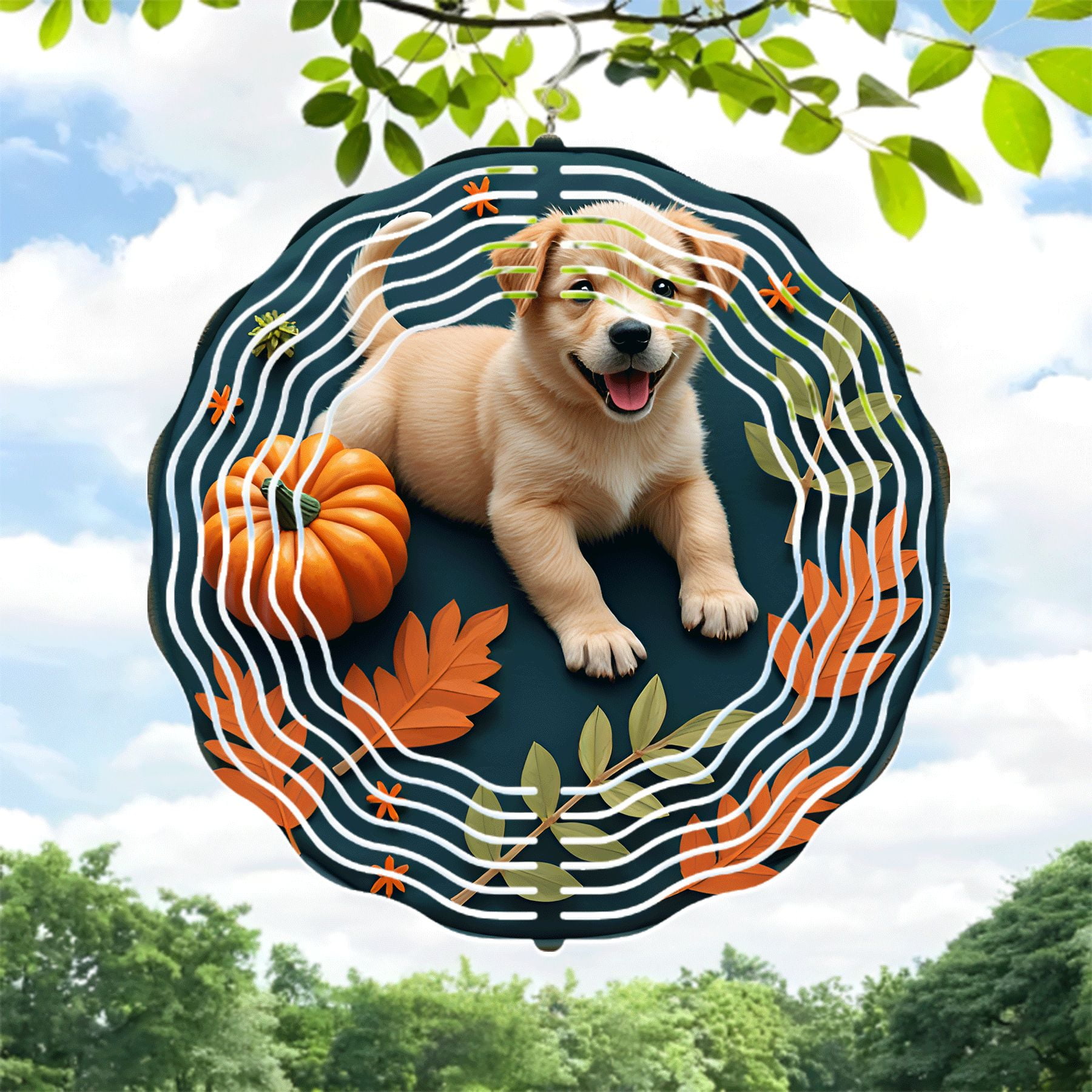 Metal Hanging Wind Spinners with Elegant Circular Patterns & Wavy Lines ...