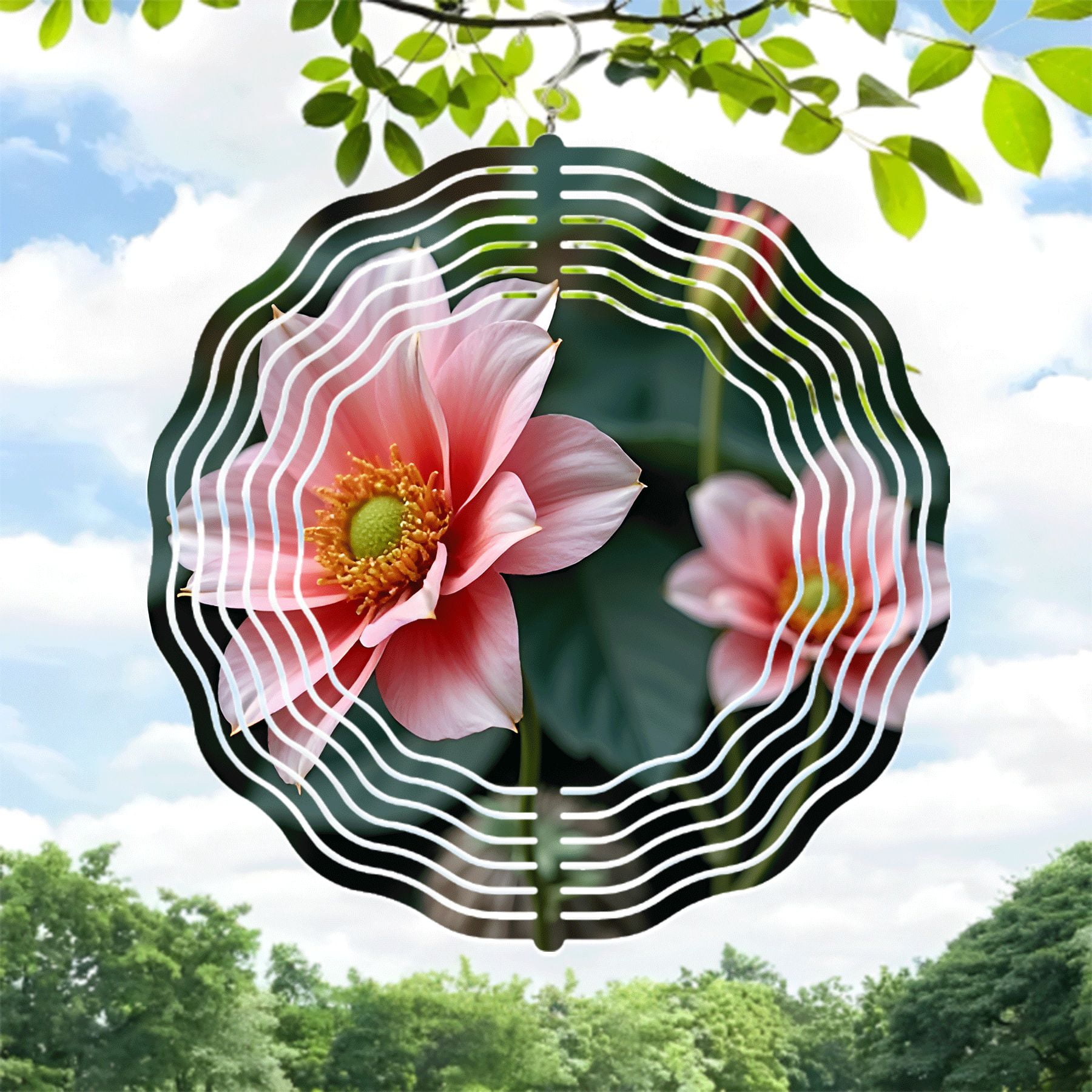 Metal Hanging Wind Spinners with Elegant Circular Wavy Line Design ...