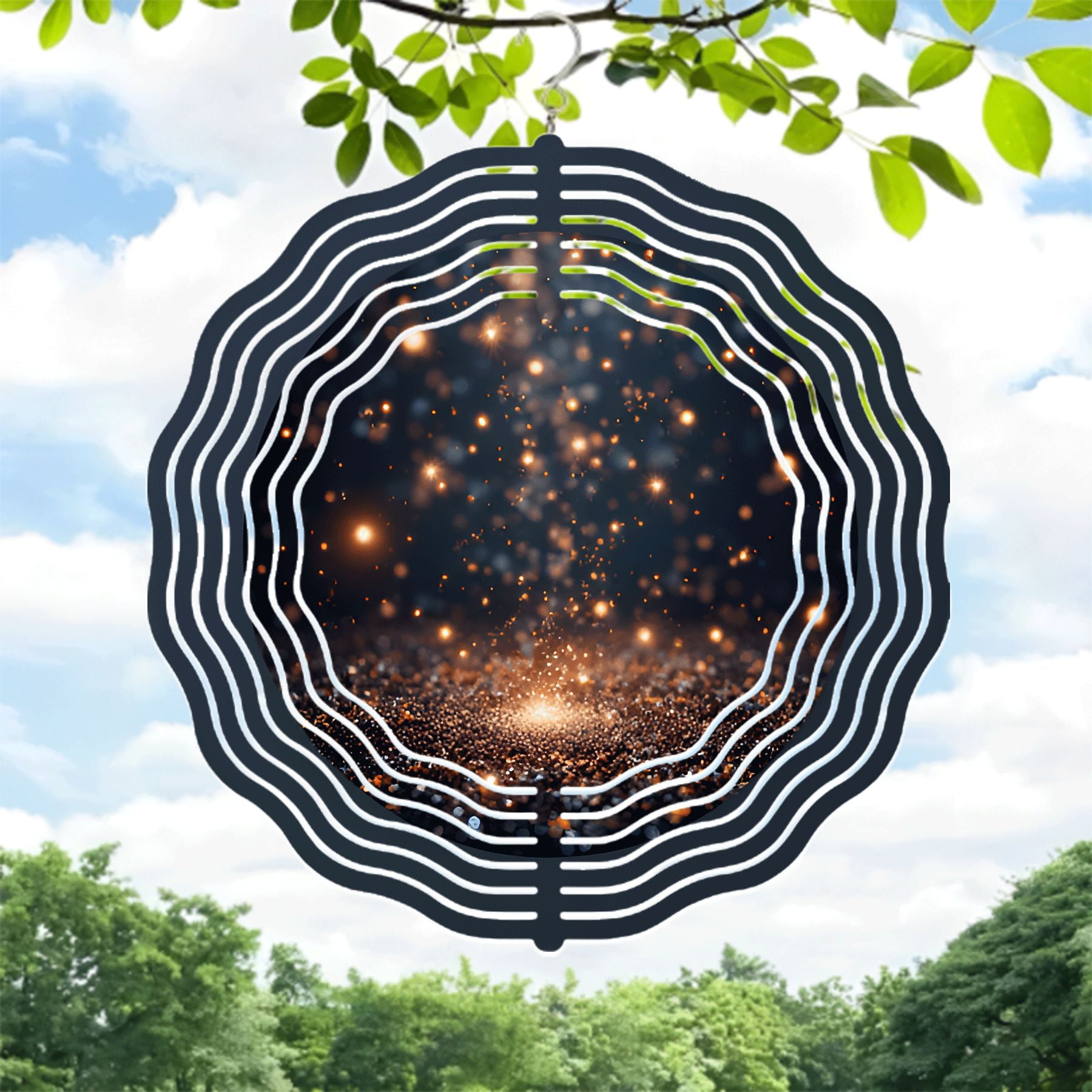 Metal Hanging Wind Spinners with Ethereal Concentric Patterns & Glowing ...