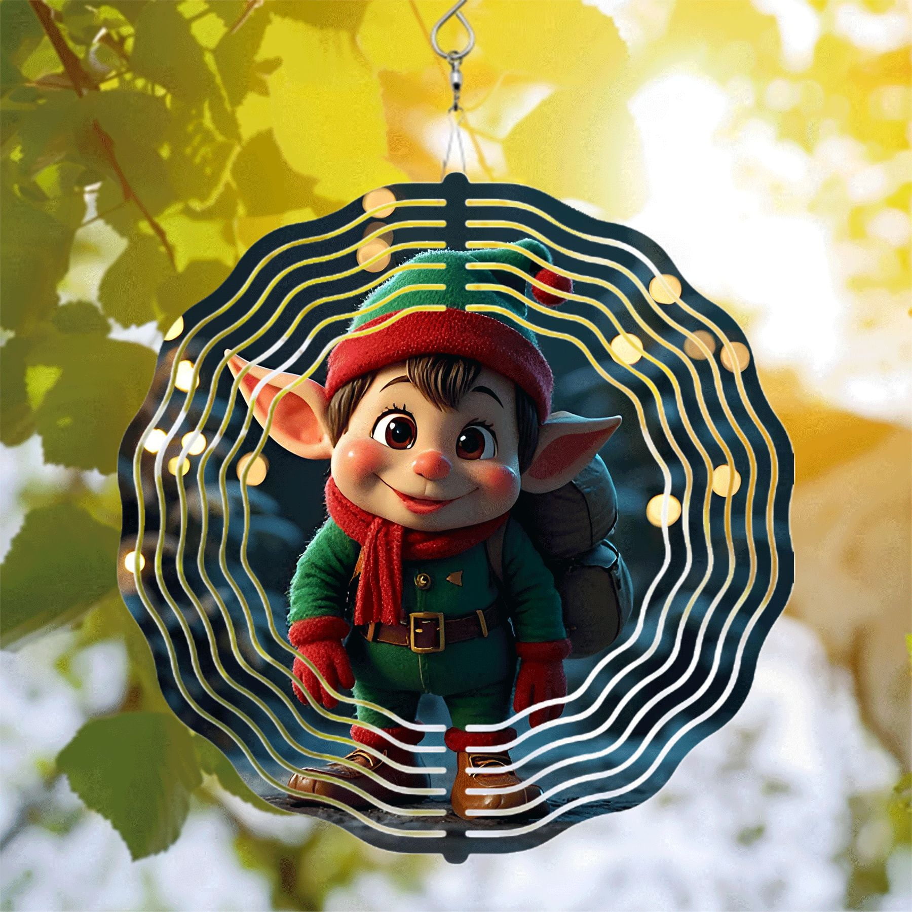 Metal Hanging Wind Spinners with Festive Holiday Design - Circular Wave ...