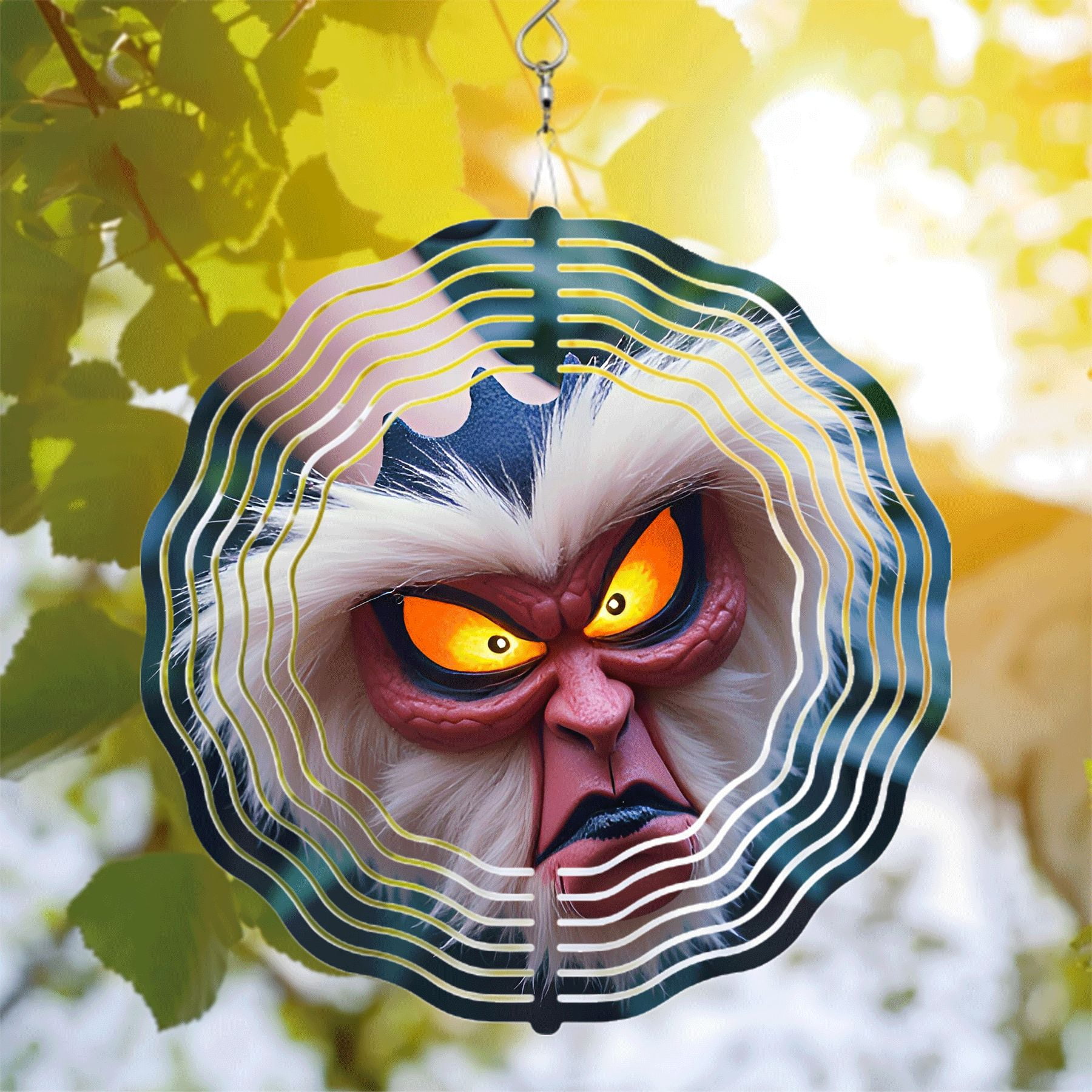 Metal Hanging Wind Spinners with Fierce Mask Design - Glowing Yellow ...