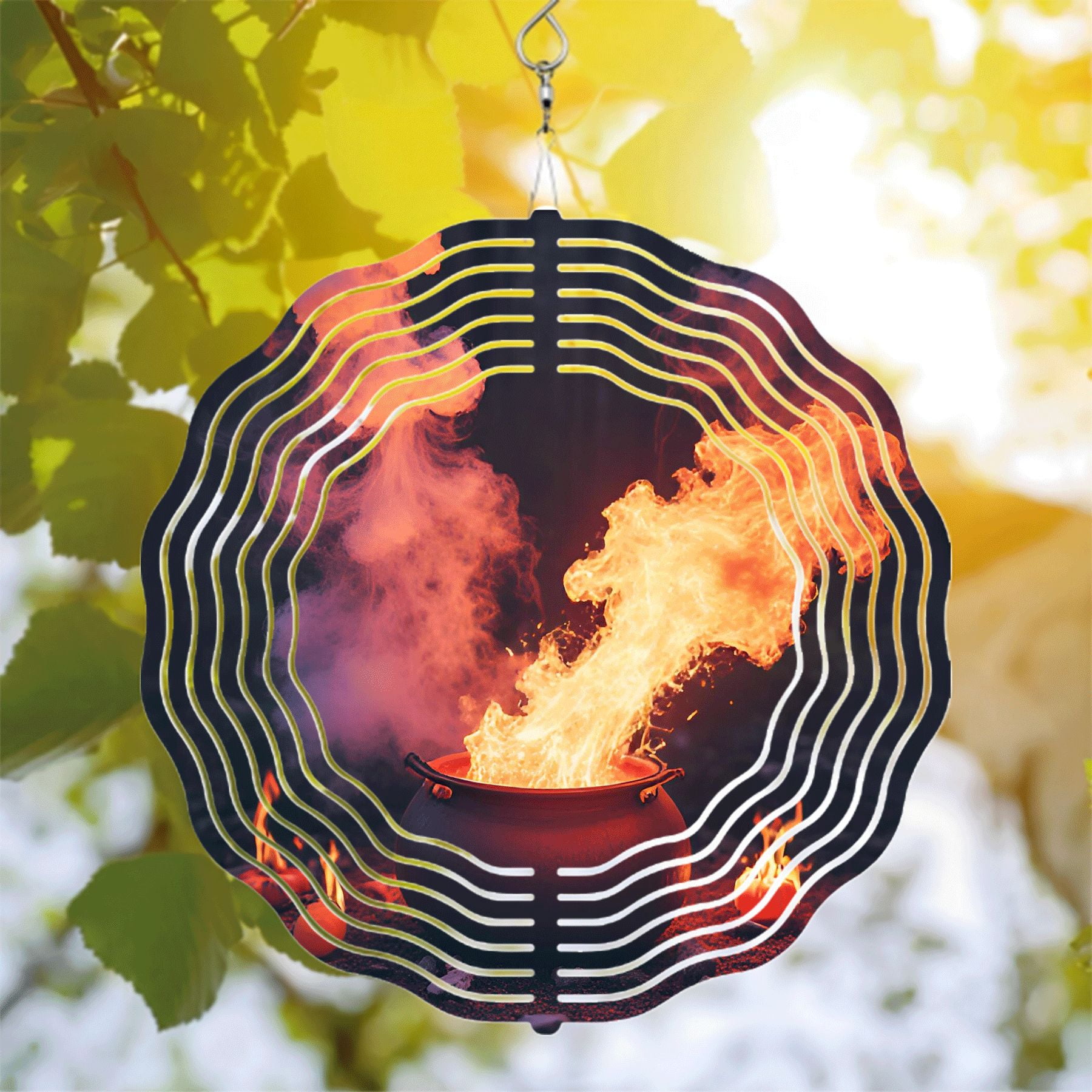 Metal Hanging Wind Spinners with Fiery Flame Design - Dynamic Wave ...