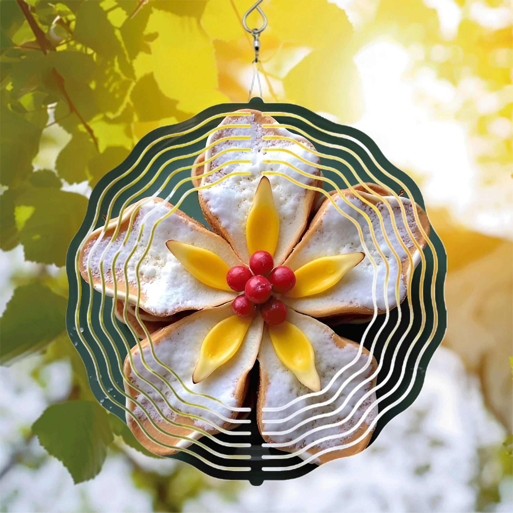Metal Hanging Wind Spinners with Flower - Like Design Triangular ...