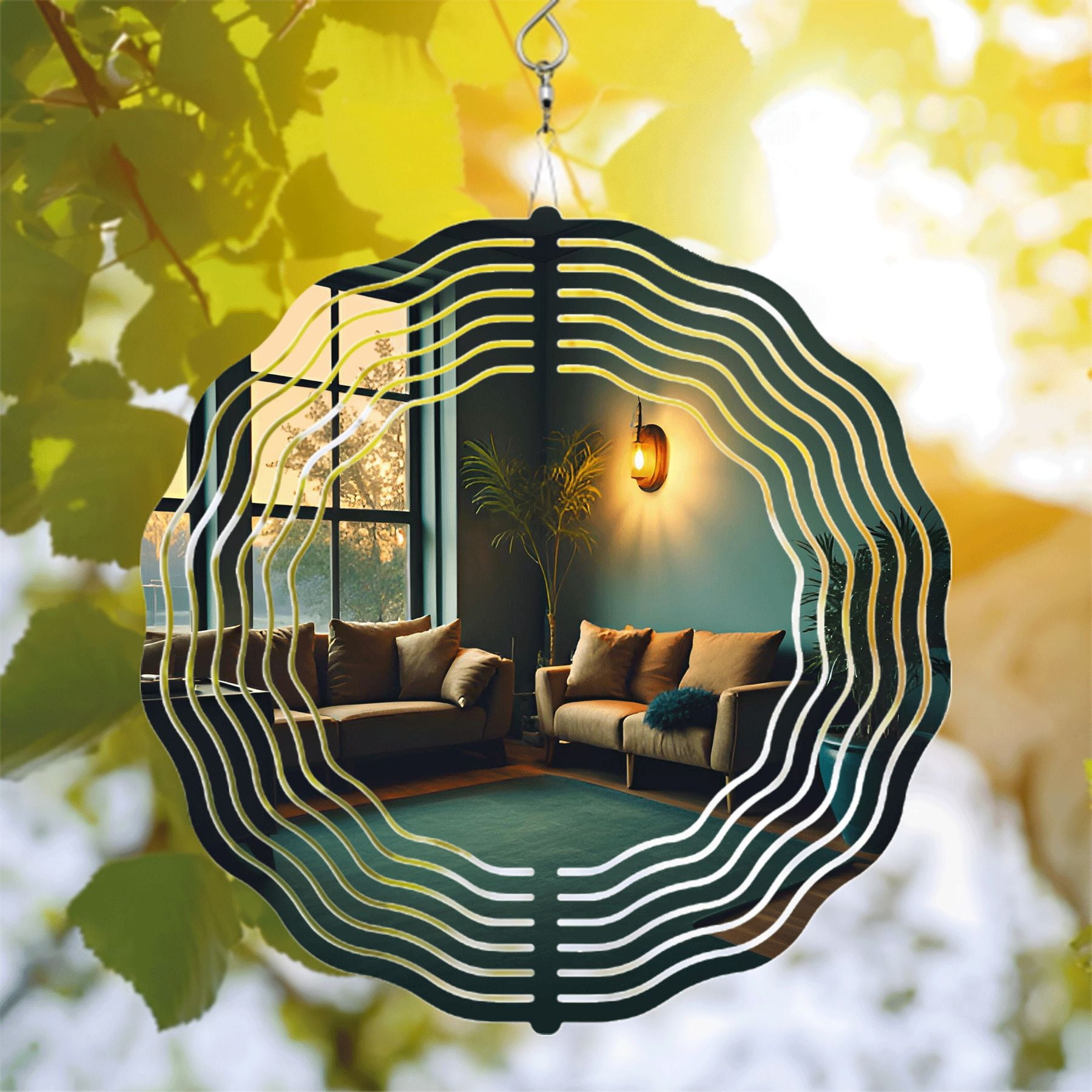 Metal Hanging Wind Spinners with Futuristic Circular Patterns - Elegant ...