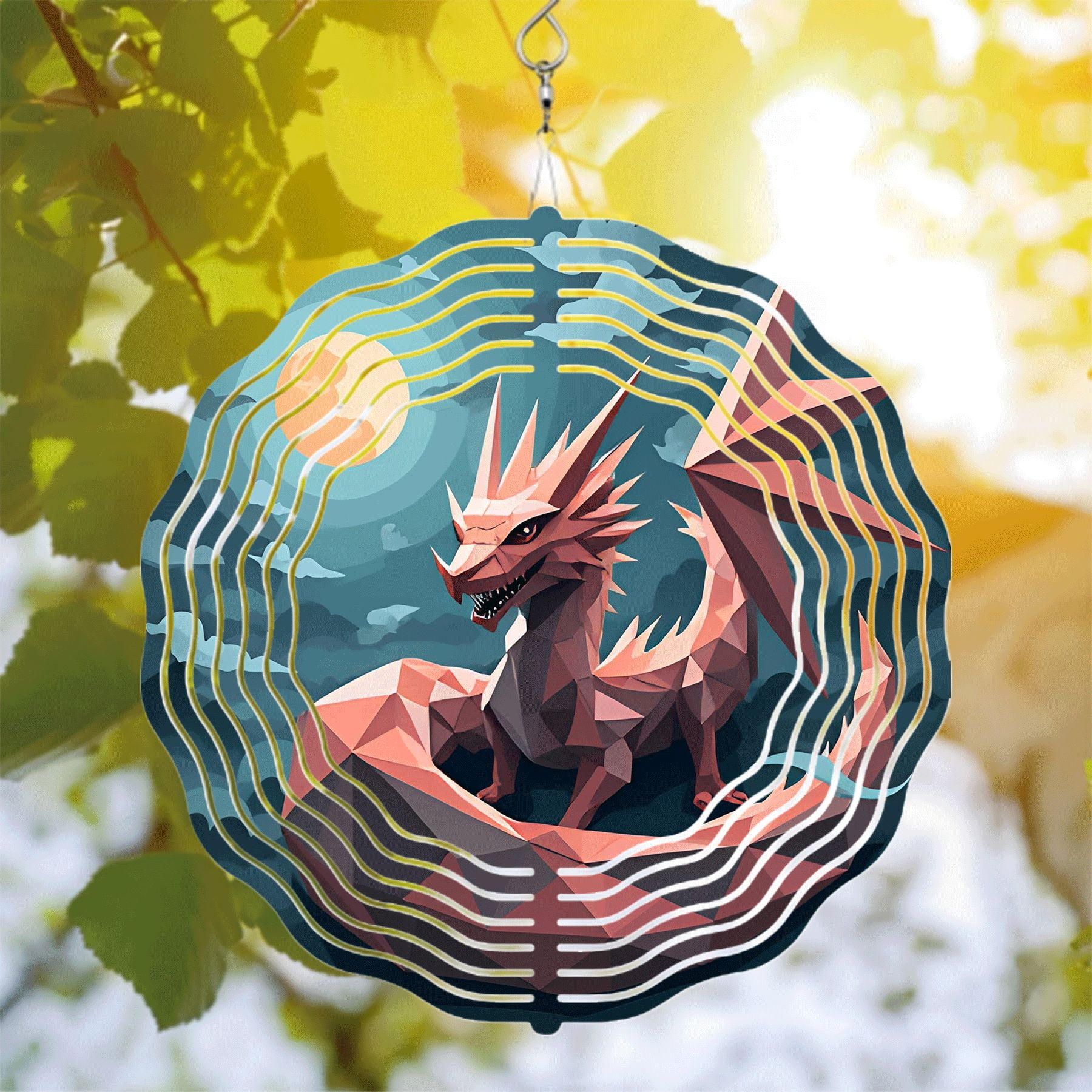 Metal Hanging Wind Spinners with Geometric Dragon Design - Mystical ...