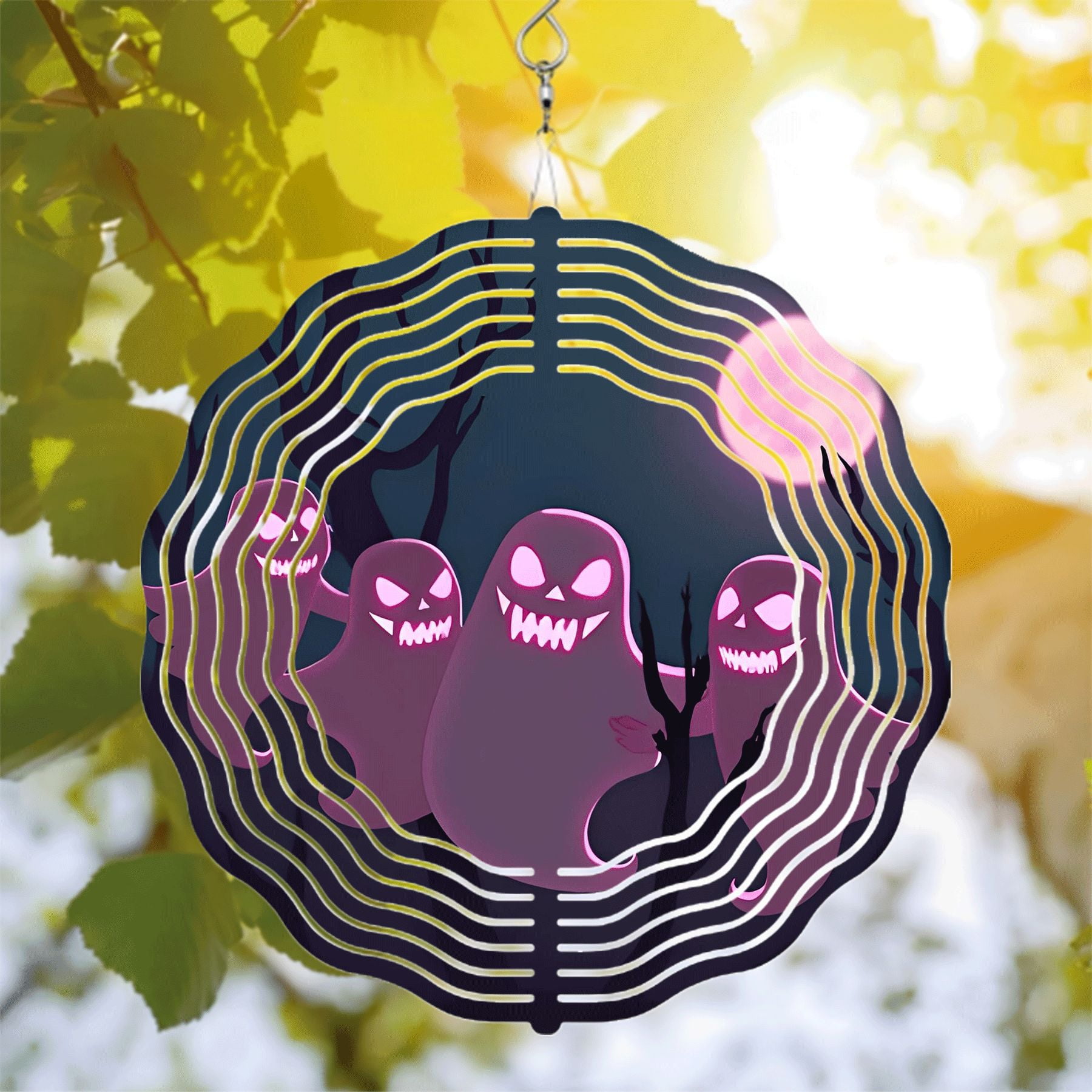 Metal Hanging Wind Spinners with Ghostly Design - Eerie Circular ...