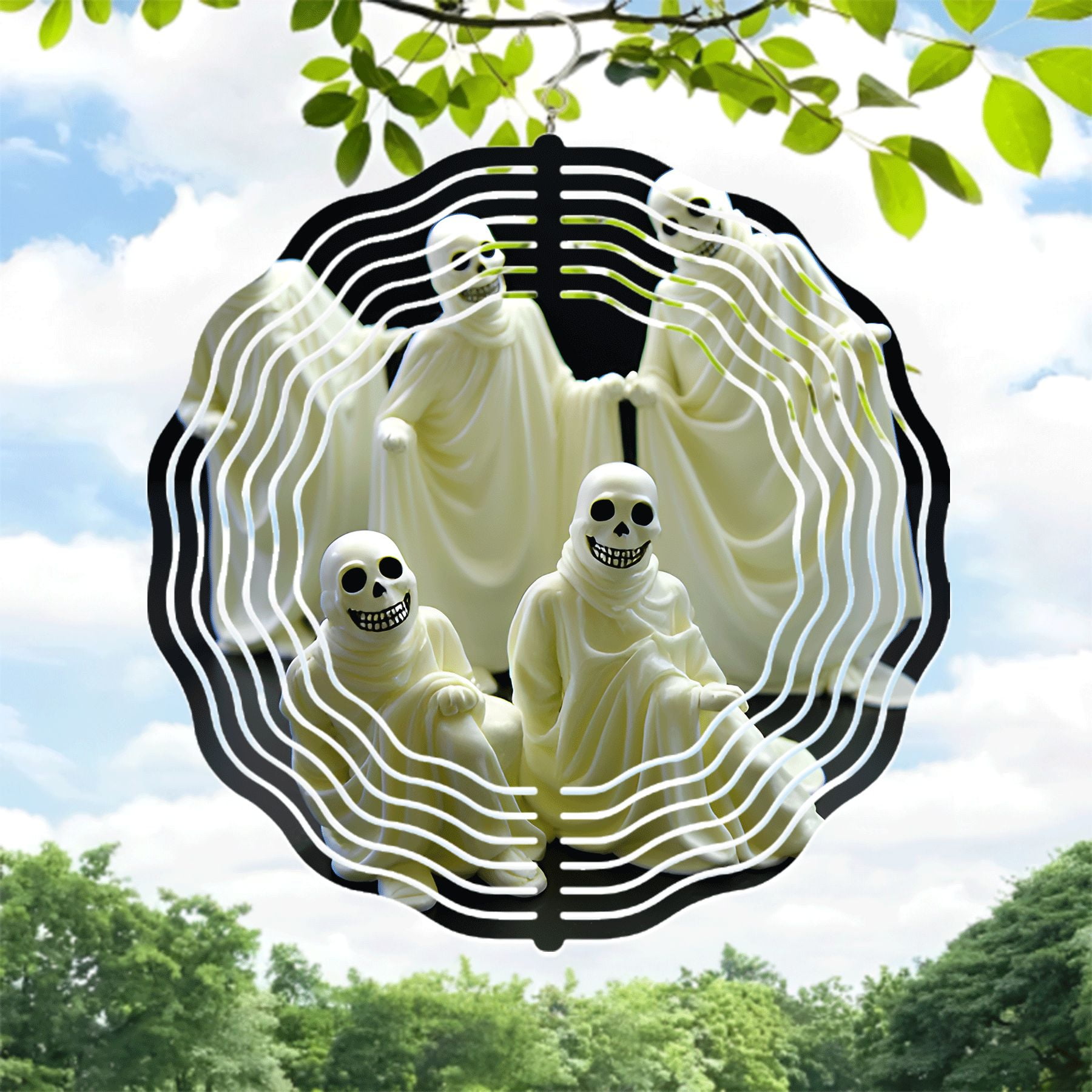 Metal Hanging Wind Spinners with Ghostly Skull Design - Whimsical Yard ...