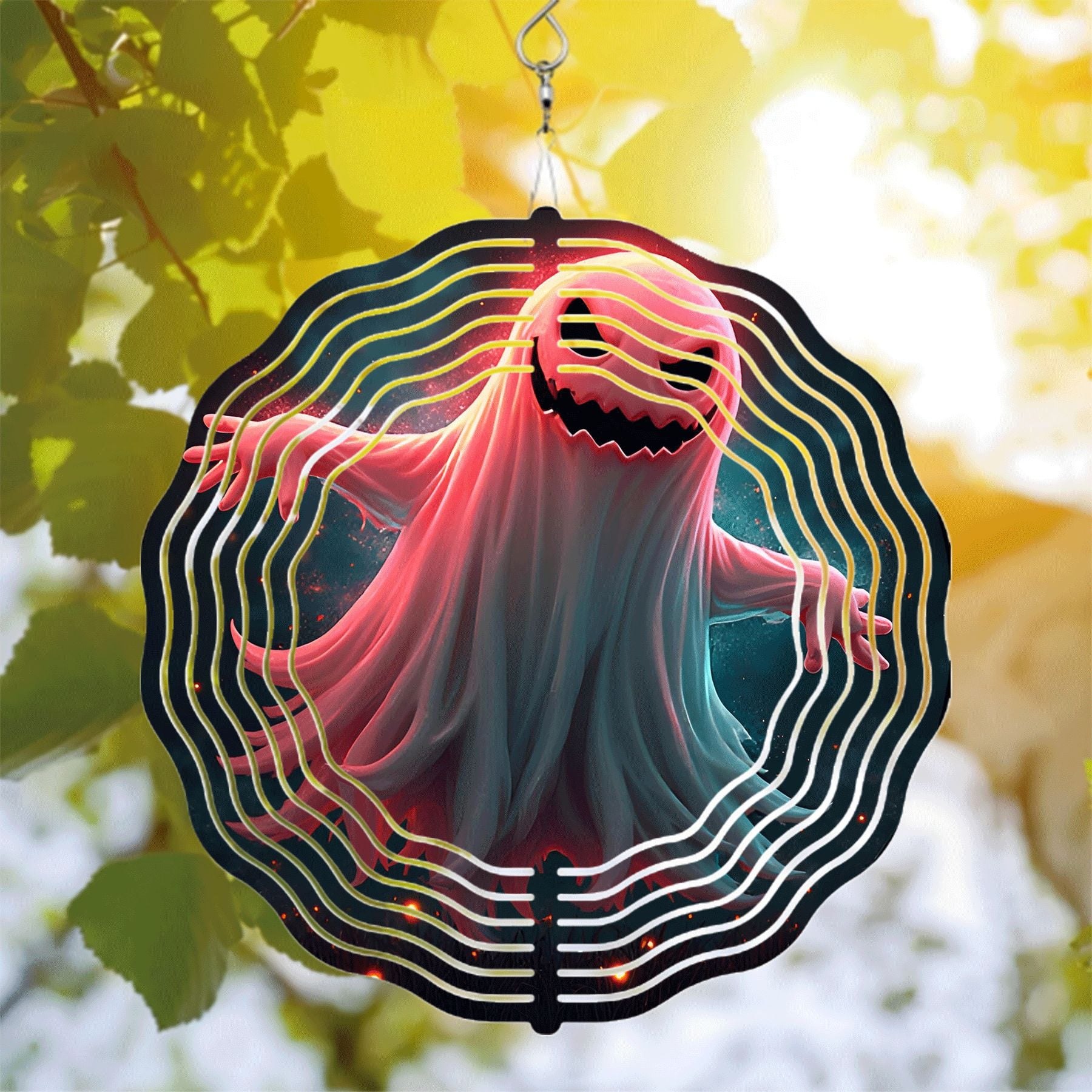 Metal Hanging Wind Spinners with Ghostly Smiling Face Design - Eerie ...