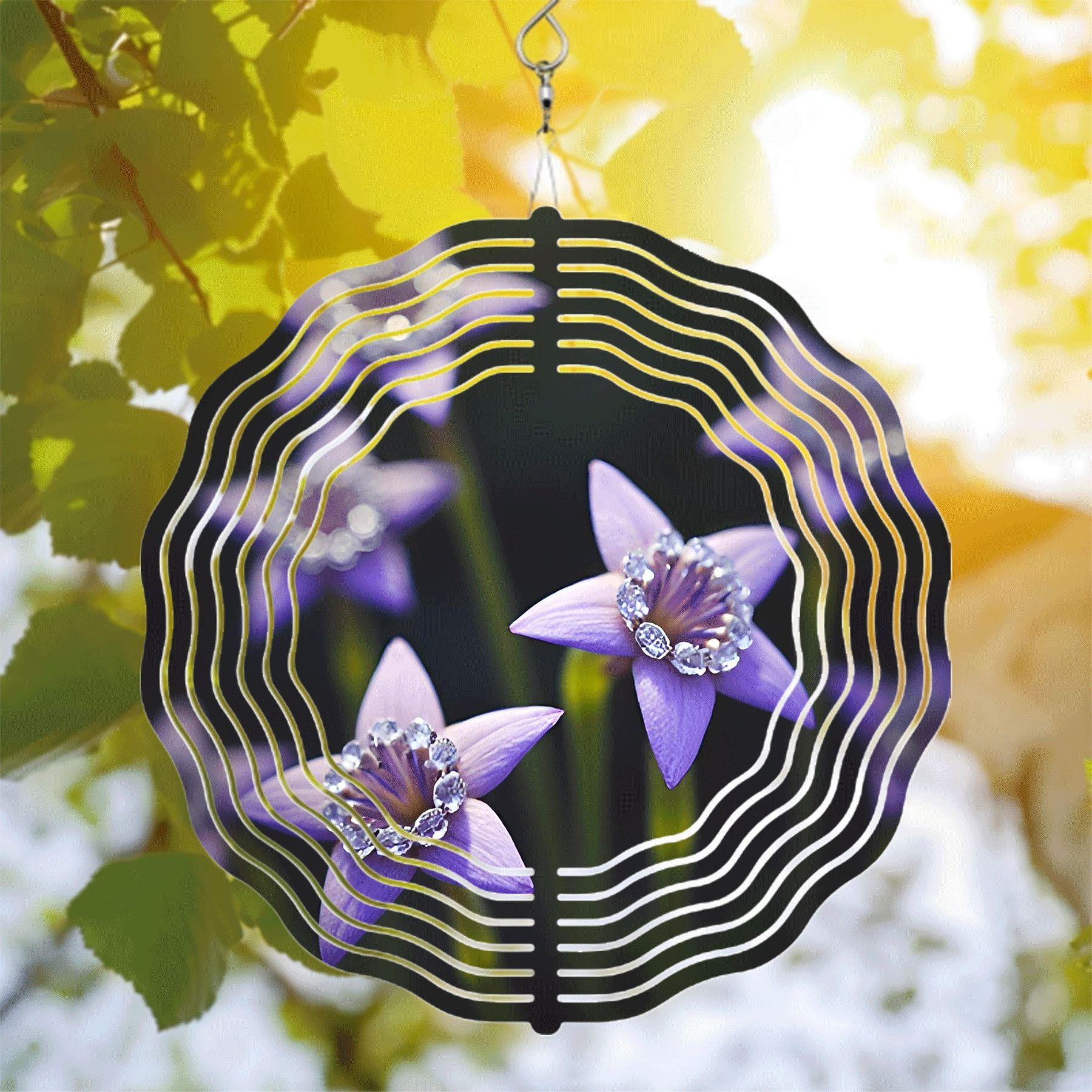 Metal Hanging Wind Spinners with Intricate Floral Design and Gemstone ...