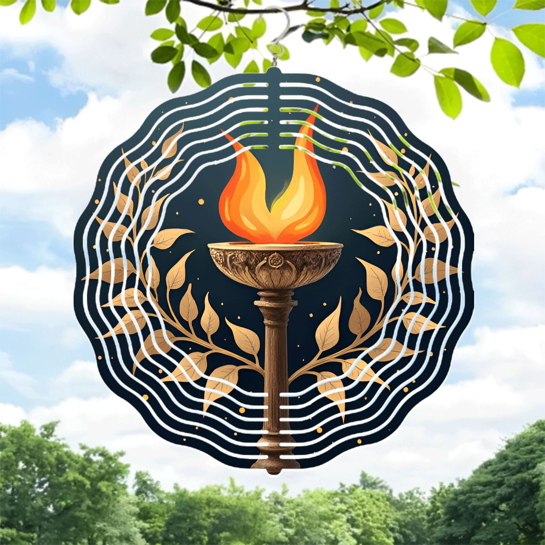 Metal Hanging Wind Spinners with Intricate Laurel Patterns and Torch ...
