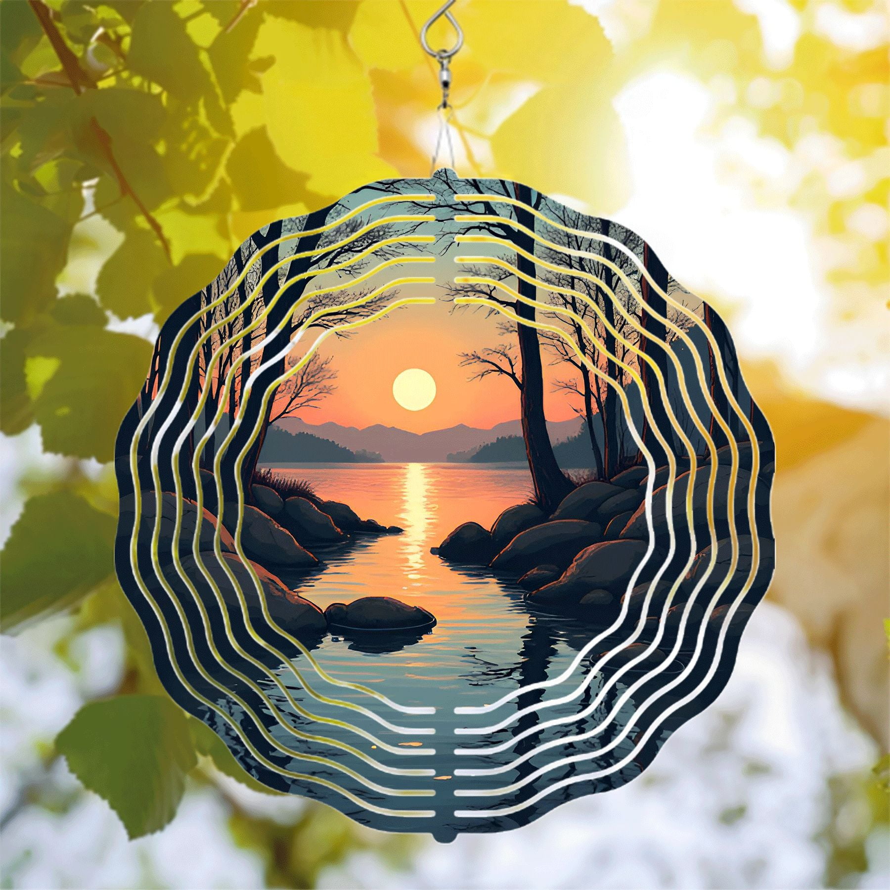 Metal Hanging Wind Spinners with Mandala Design - Serene Lakeside ...