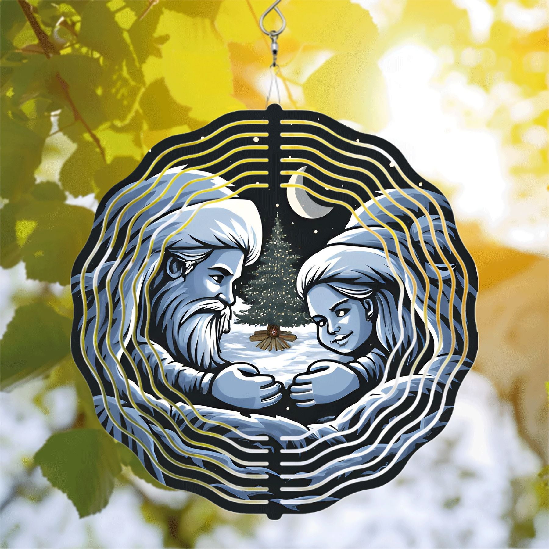 Metal Hanging Wind Spinners with Mandala Design - Serene Starry Night ...