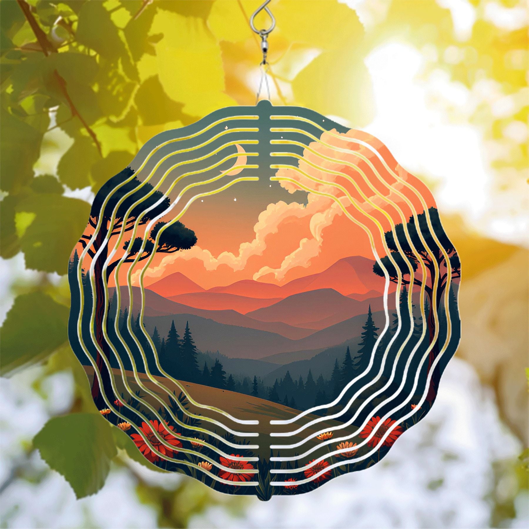 Metal Hanging Wind Spinners with Mandala Wave Design - Elegant Wind ...