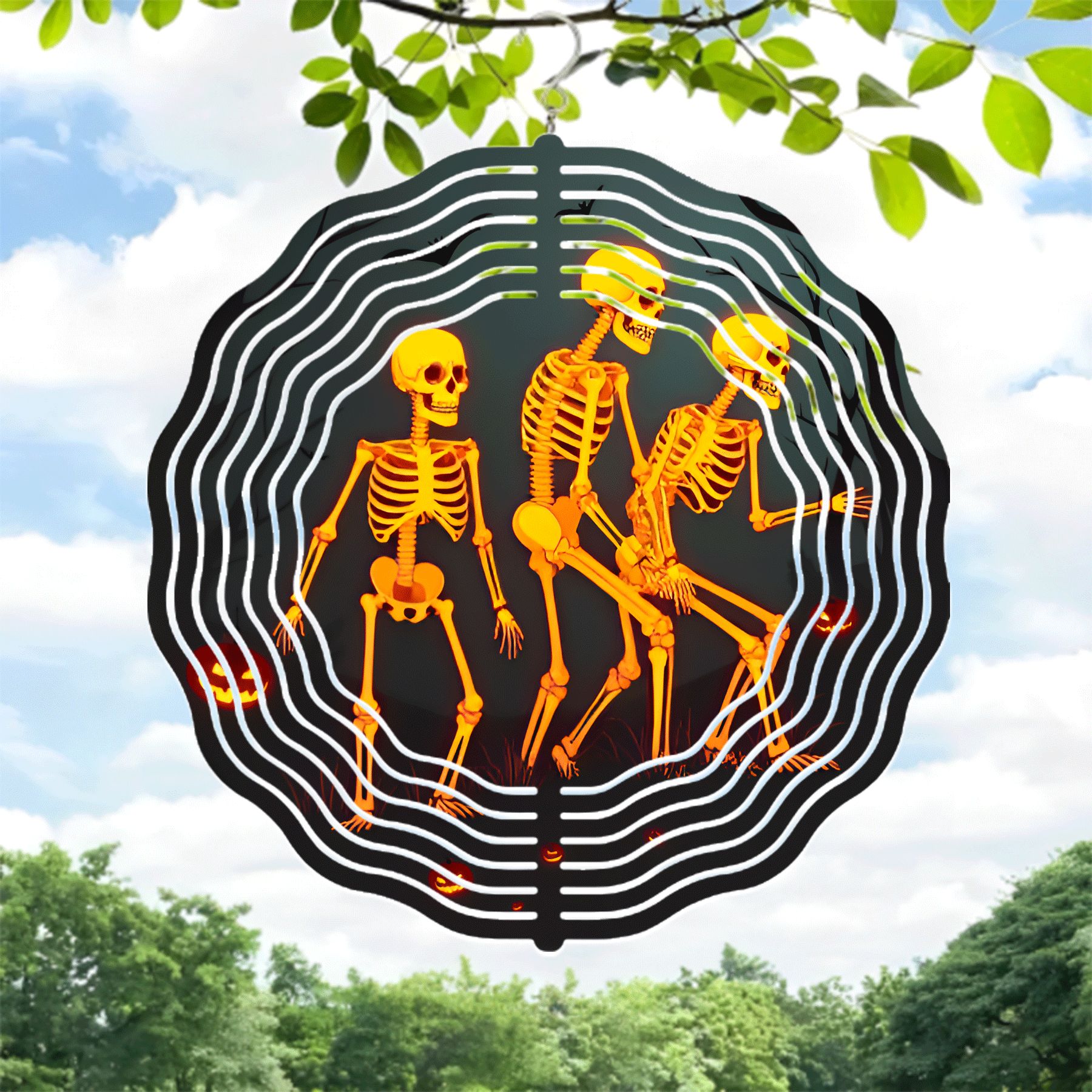 Metal Hanging Wind Spinners with Playful Skeleton Design - Festive ...